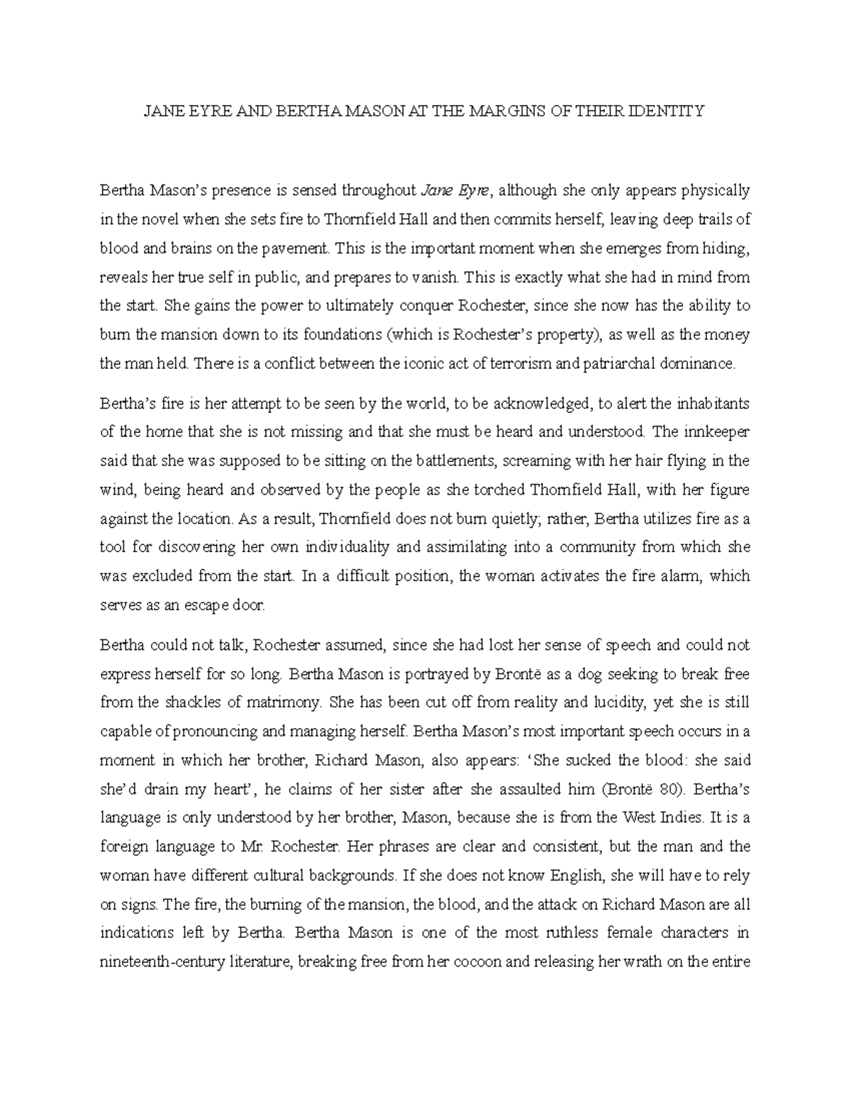 JANE EYRE AND Bertha Mason AT THE Margins OF Their Identity - JANE EYRE ...