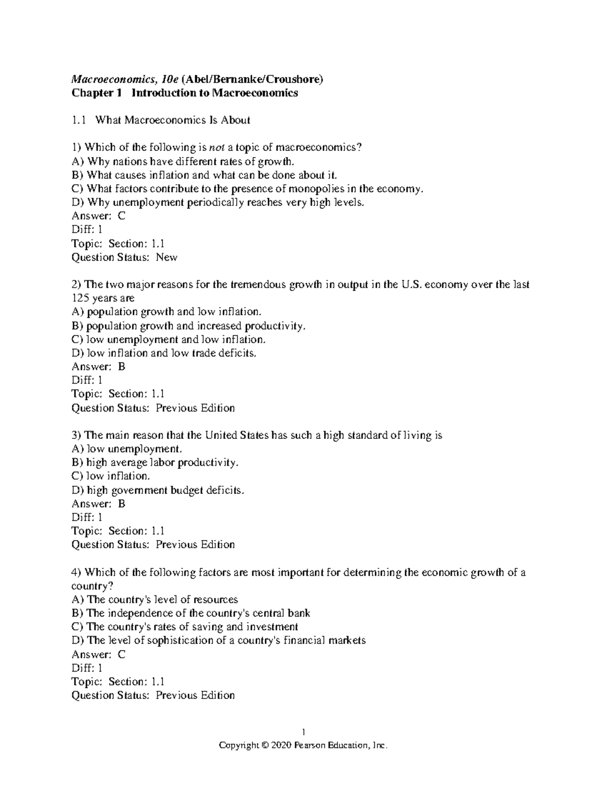 Chapter 01 - Practice Question - 1 Macroeconomics, 10e (Abel/Bernanke ...