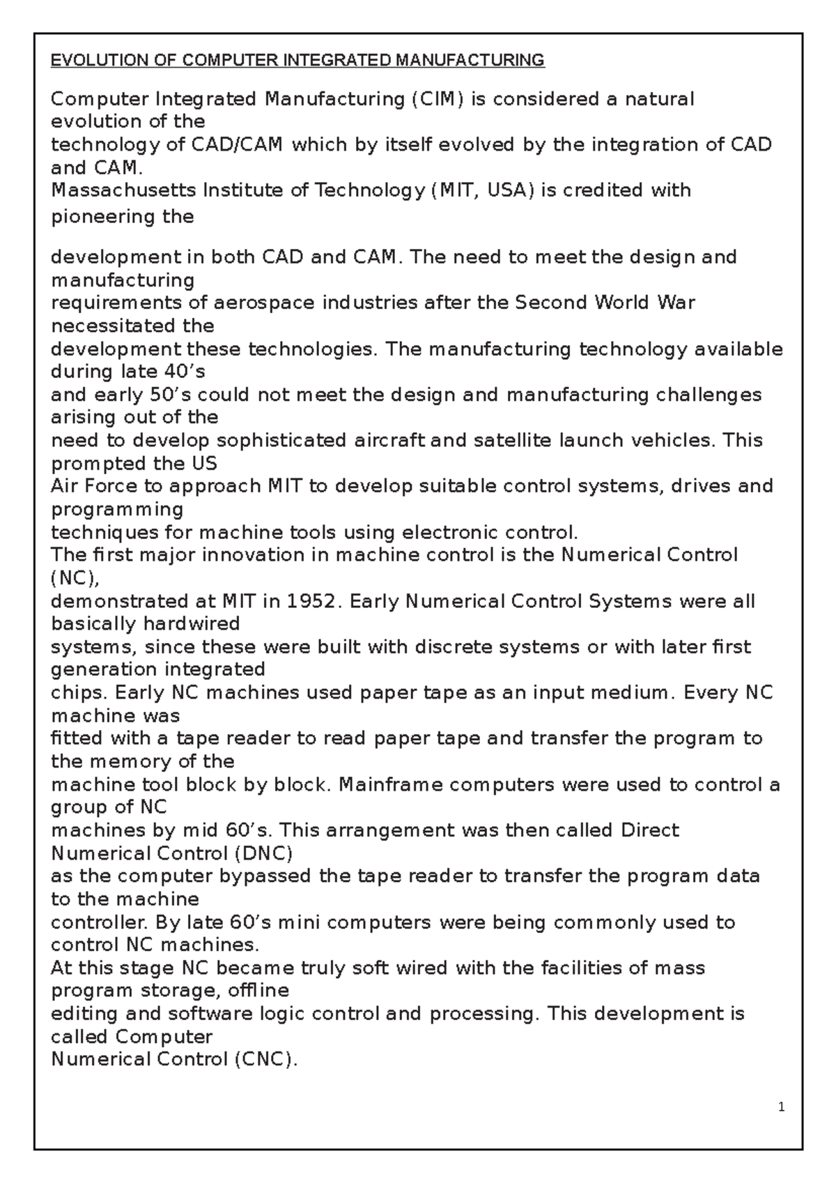 Evolution OF Computer Integrated Manufacturing - EVOLUTION OF COMPUTER ...