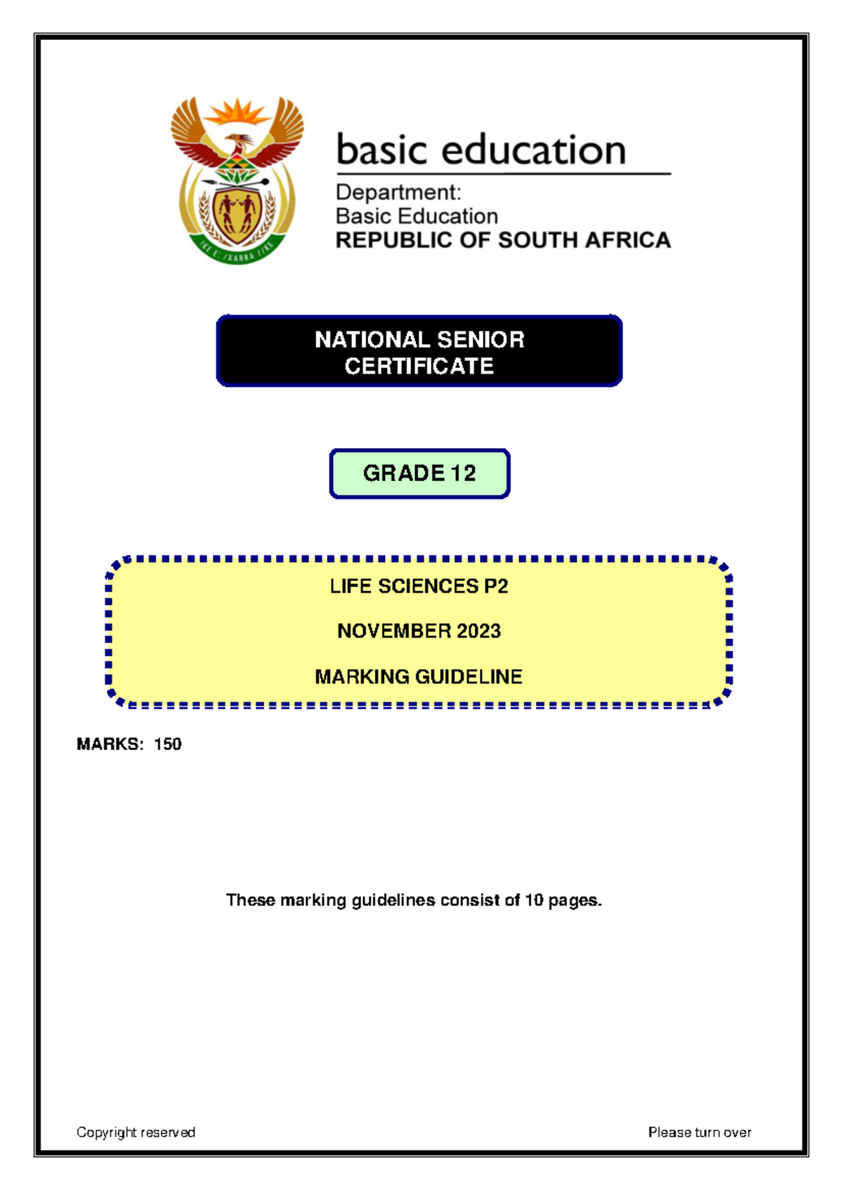 Life Sciences P2 Nov 2023 MG Eng - MARKS: 150 These marking guidelines ...