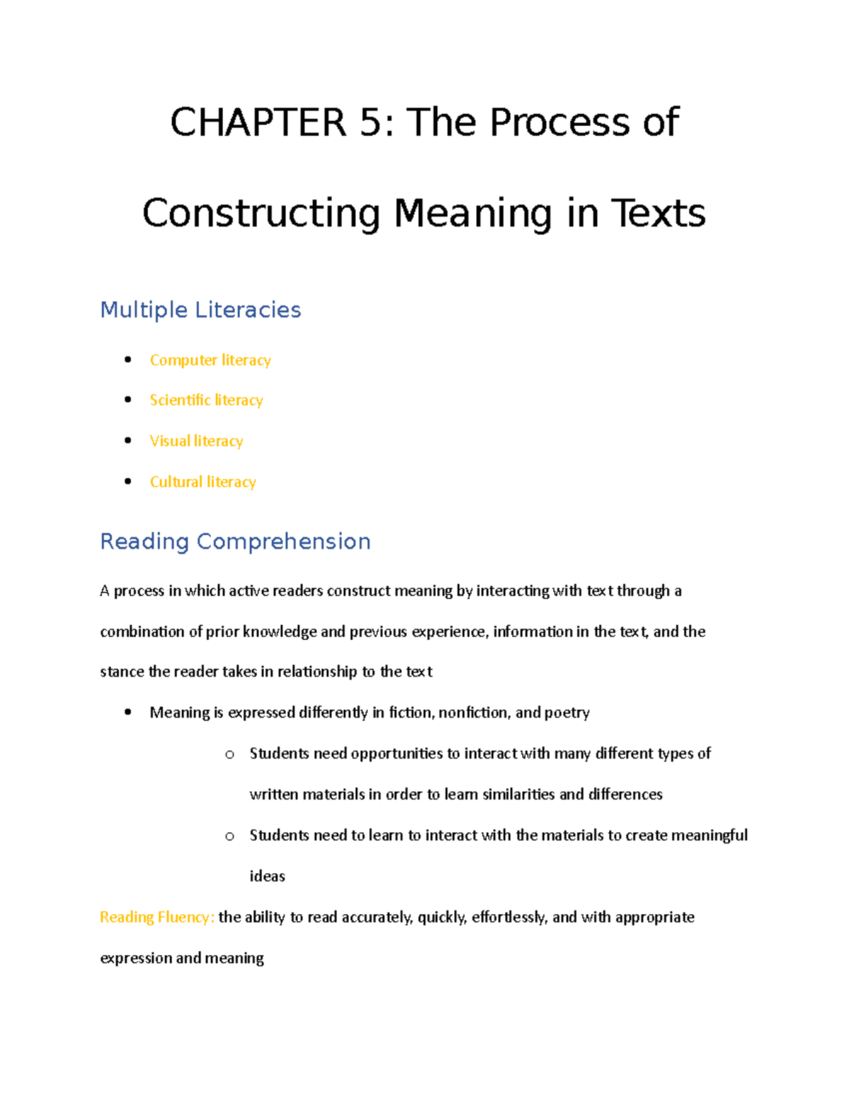 Chapter 5: The Process of Constructing Meaning in Texts - CHAPTER 5 ...
