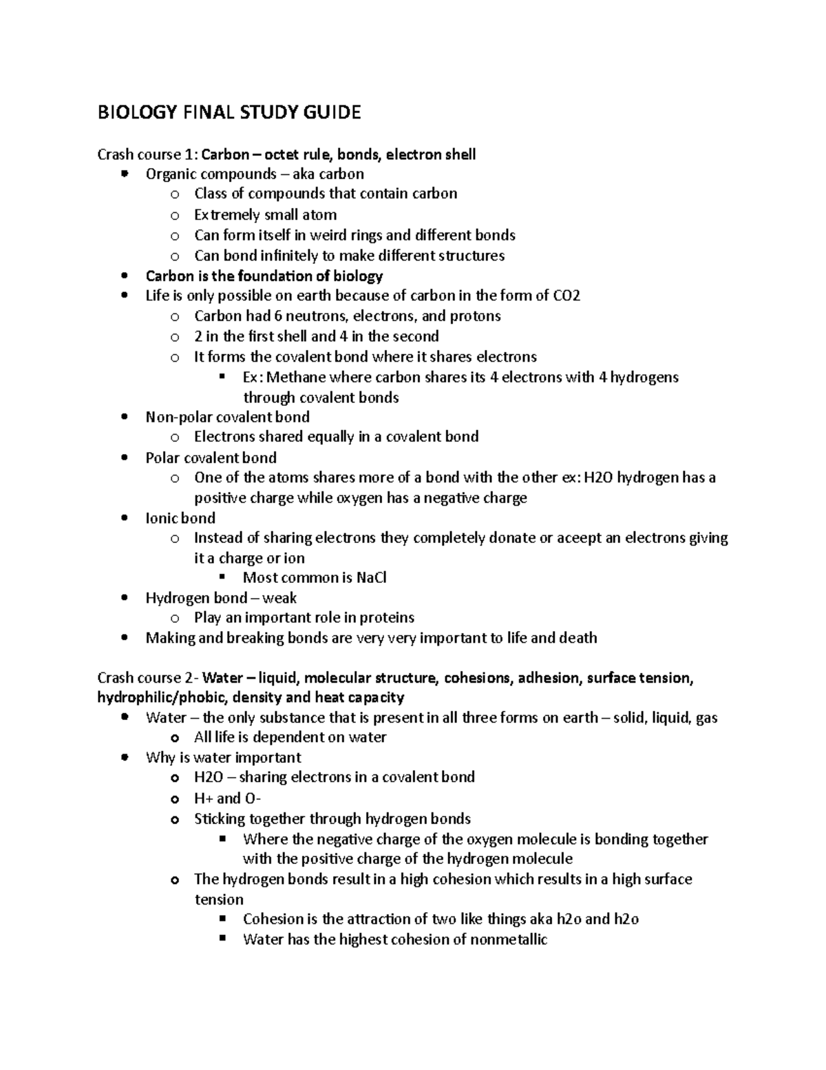Bio final study guide bisc207 - BIOLOGY FINAL STUDY GUIDE Crash course ...