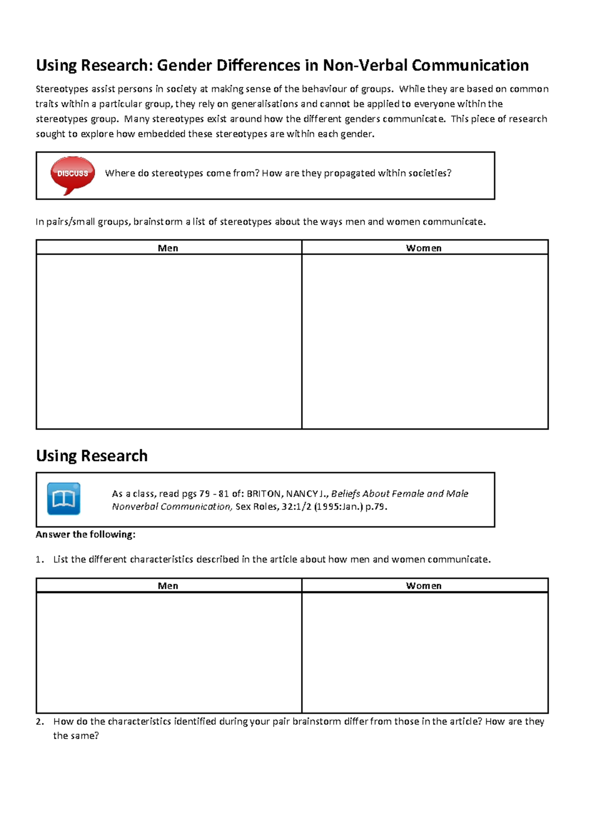 Gender Communication Research Task - Using Research: Gender Differences ...