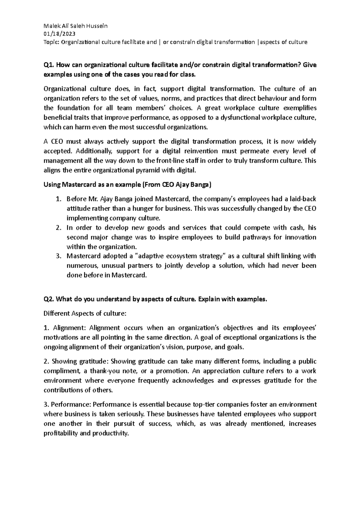 Week 9 Notes Malek - Assignments - Malek Ali Saleh Hussein 01/18/ Topic ...