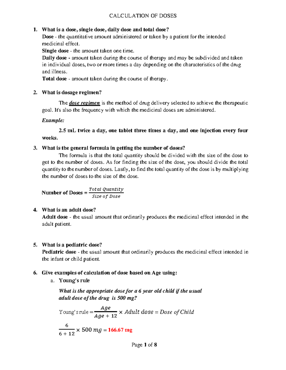 Calculation OF Doses - This is for 1st year pharmacy. What is a dose ...