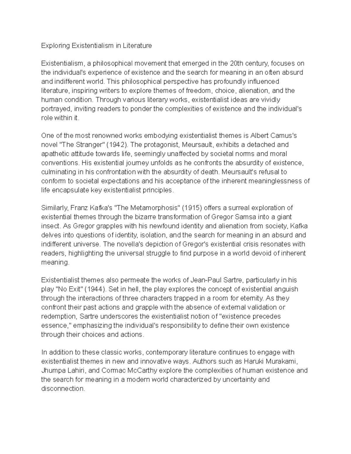 Exploring Existentialism in Literature - Exploring Existentialism in ...