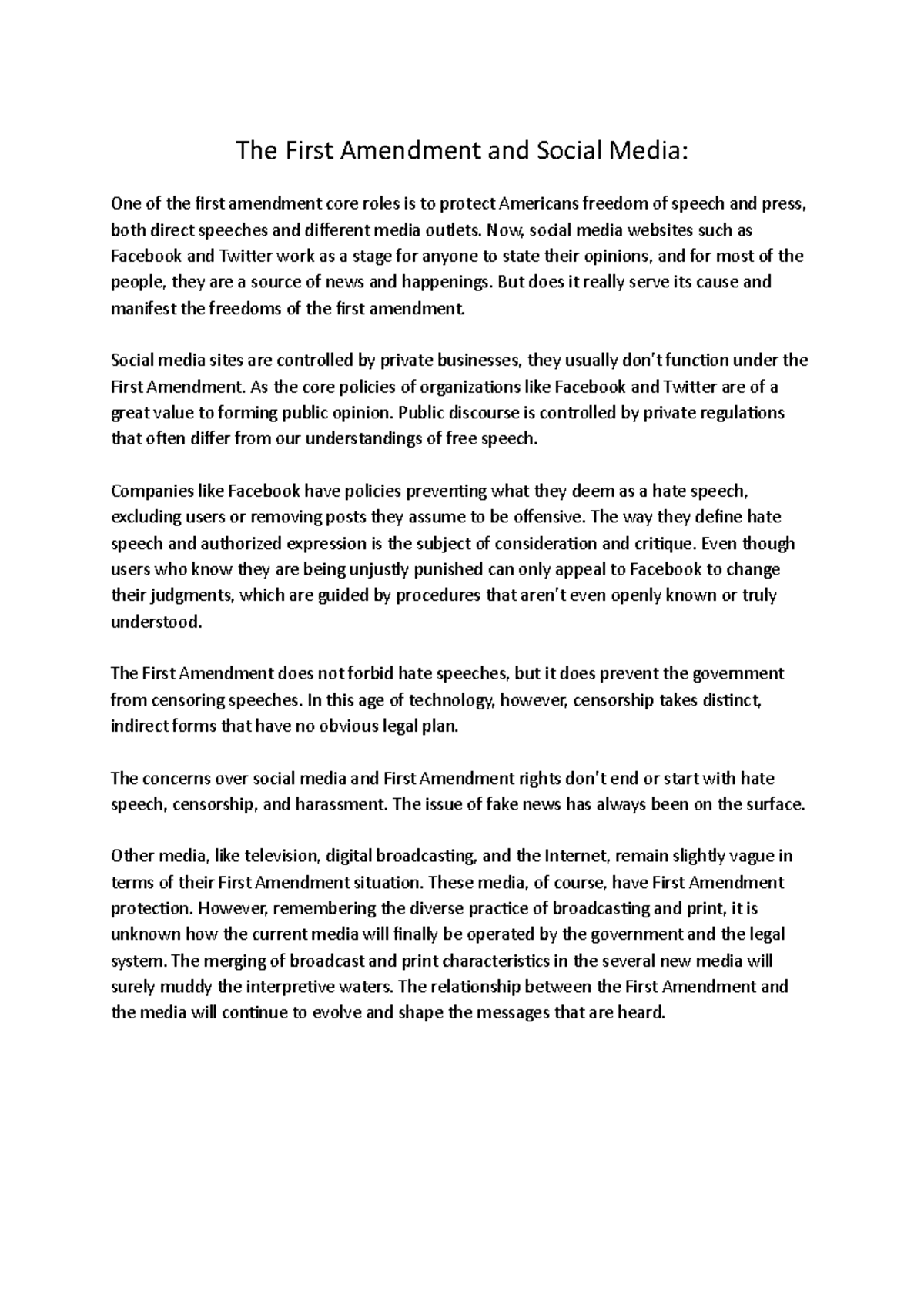 The First Amendment and Social Media - Now, social media websites such ...