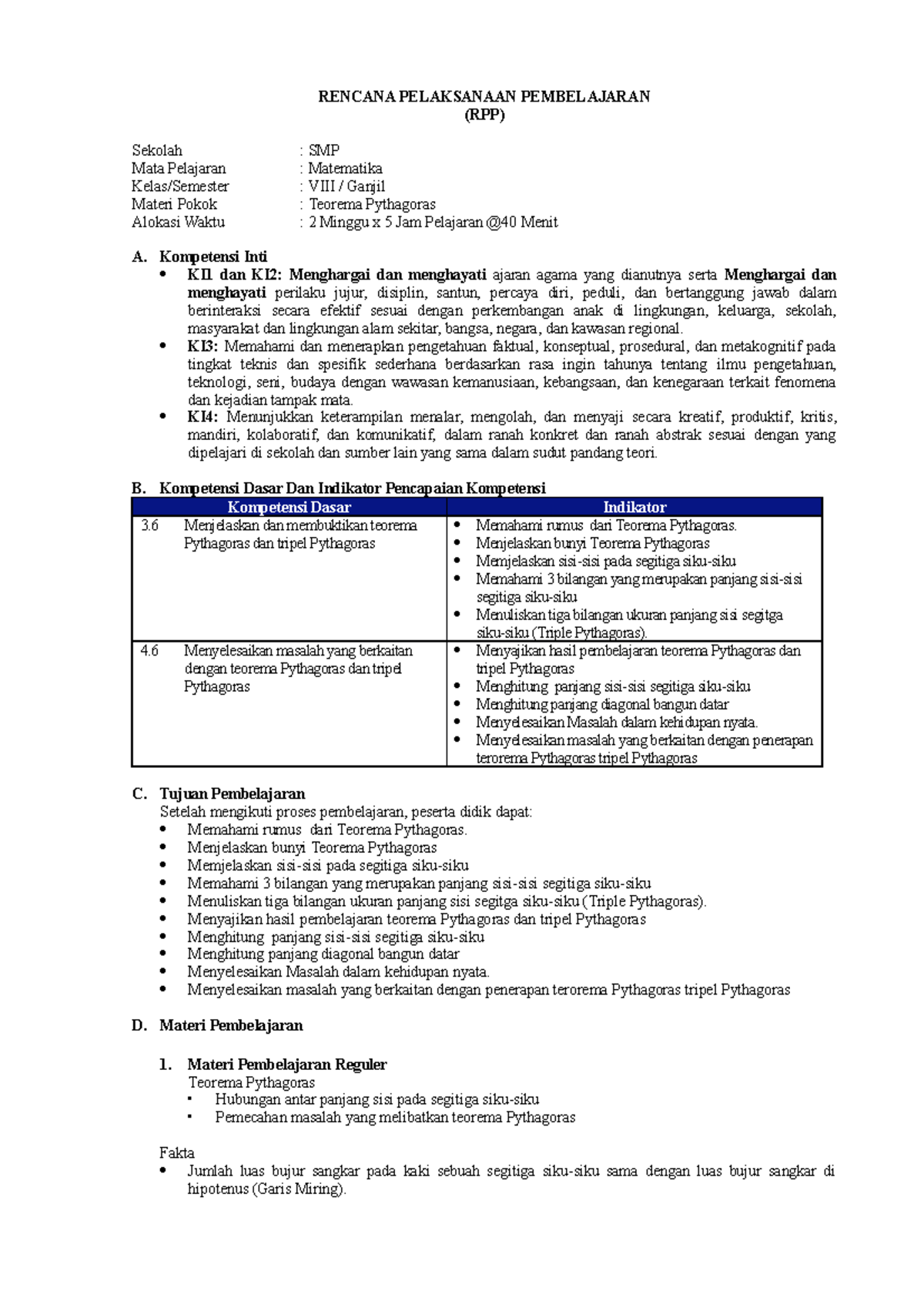 12. RPP 6 - RPP 6 - RENCANA PELAKSANAAN PEMBELAJARAN (RPP) Sekolah : SMP Mata Pelajaran ...
