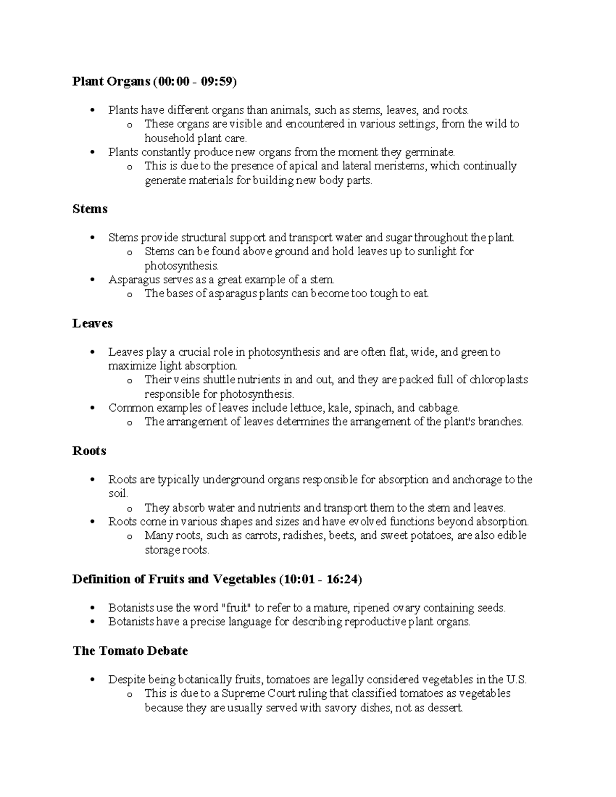 Plant Biology Notes 2 - Plant Organs (00:00 - 09:59) Plants have ...