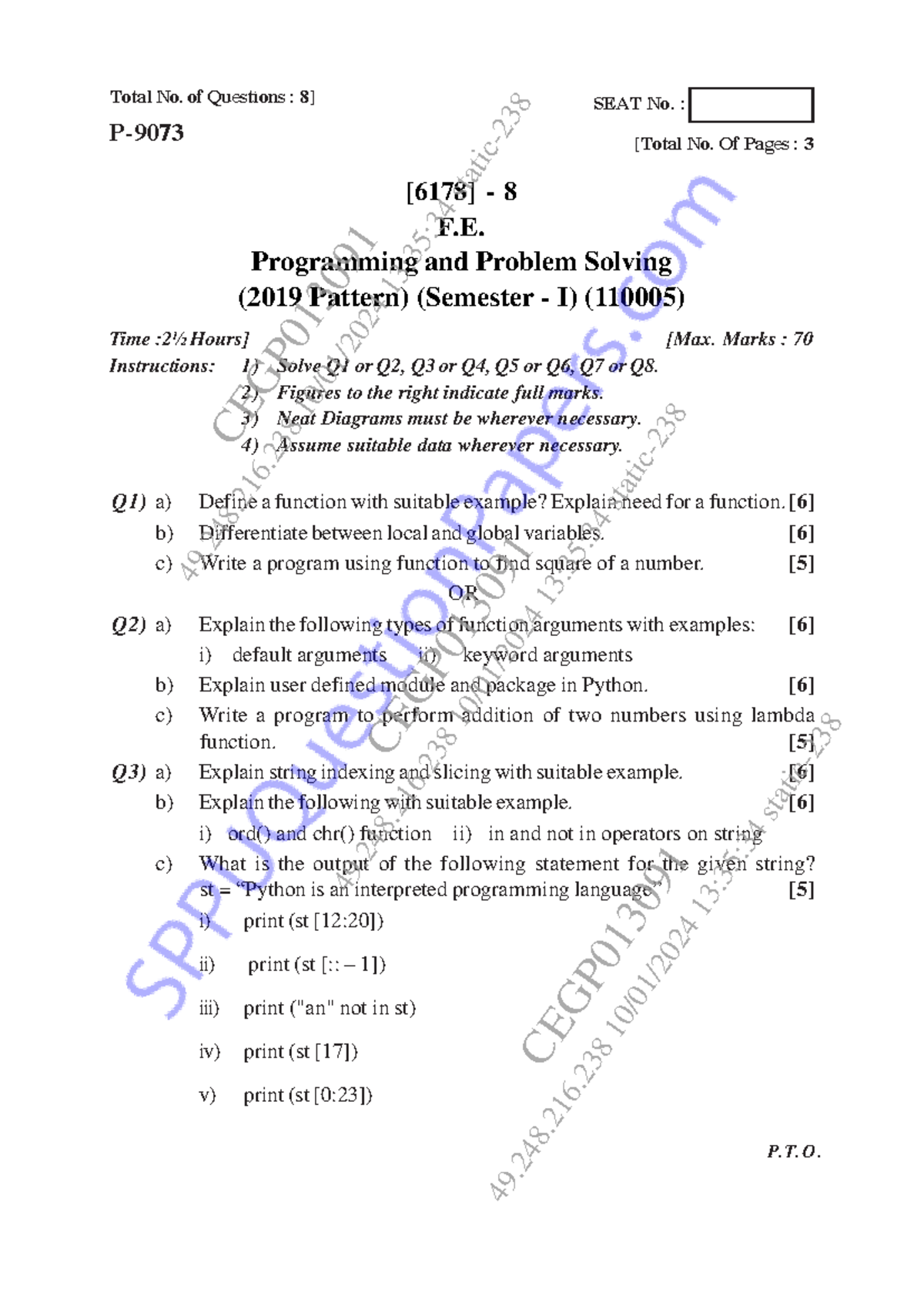 Be First Year Fe Engineering Semester 1 2023 November Programming And Problem Solving Pattern