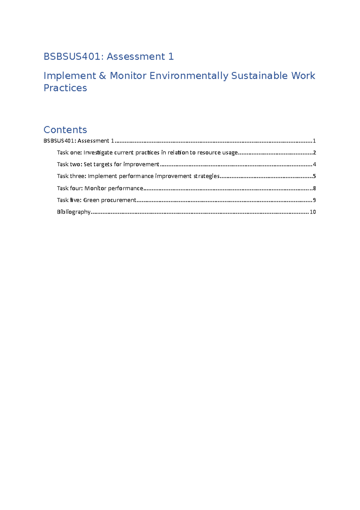 Bsbsus 401 Assessment 1 LA021053 Implement and monitor environmentally sustainable work ...