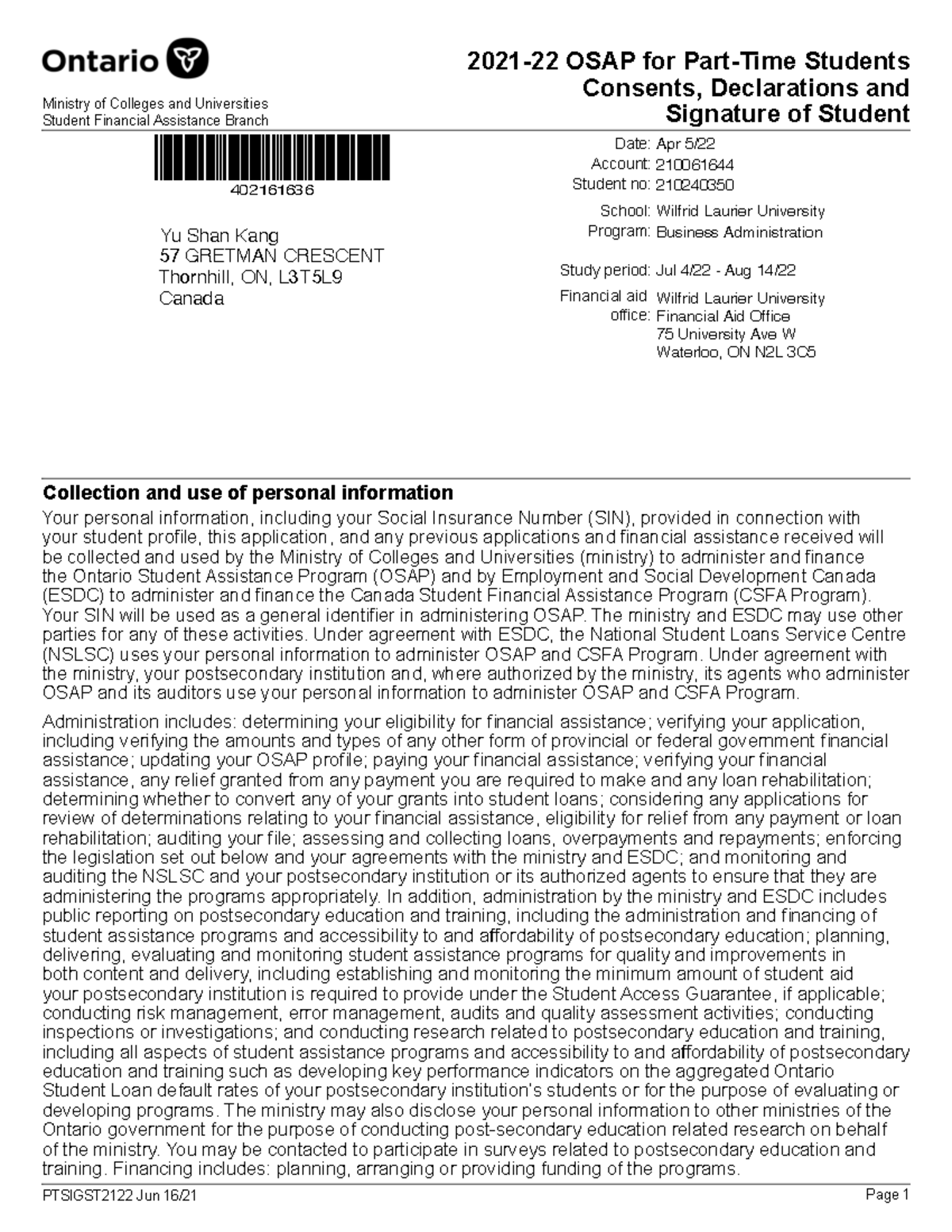 Applicant signature - Collection and use of personal information 2021 ...