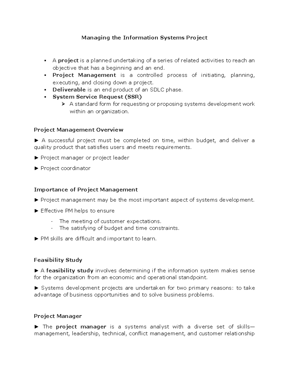 Managing the Information Systems Project - Project Management is a ...