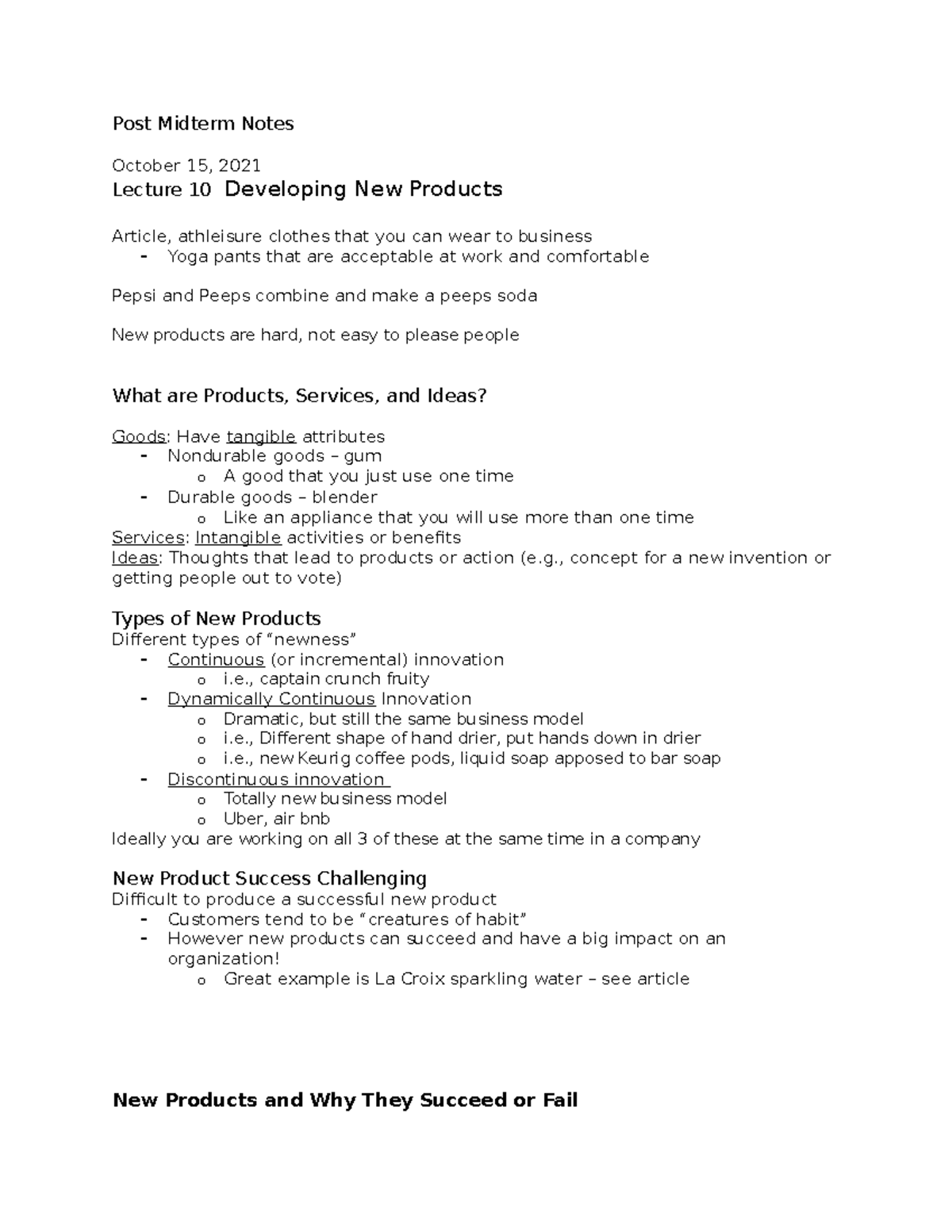 Notes Part 2 - Post Midterm Notes October 15, 2021 Lecture 10 ...