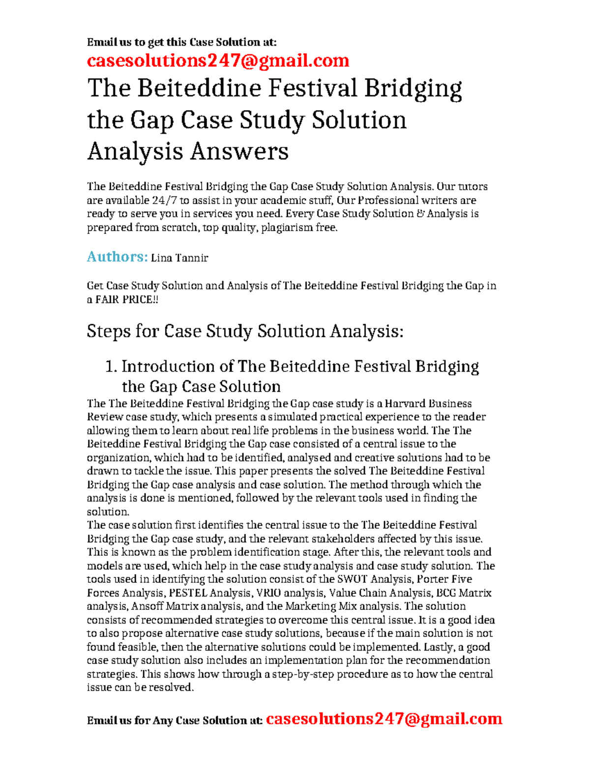 Case Solution The Beiteddine Festival Bridging the Gap ...