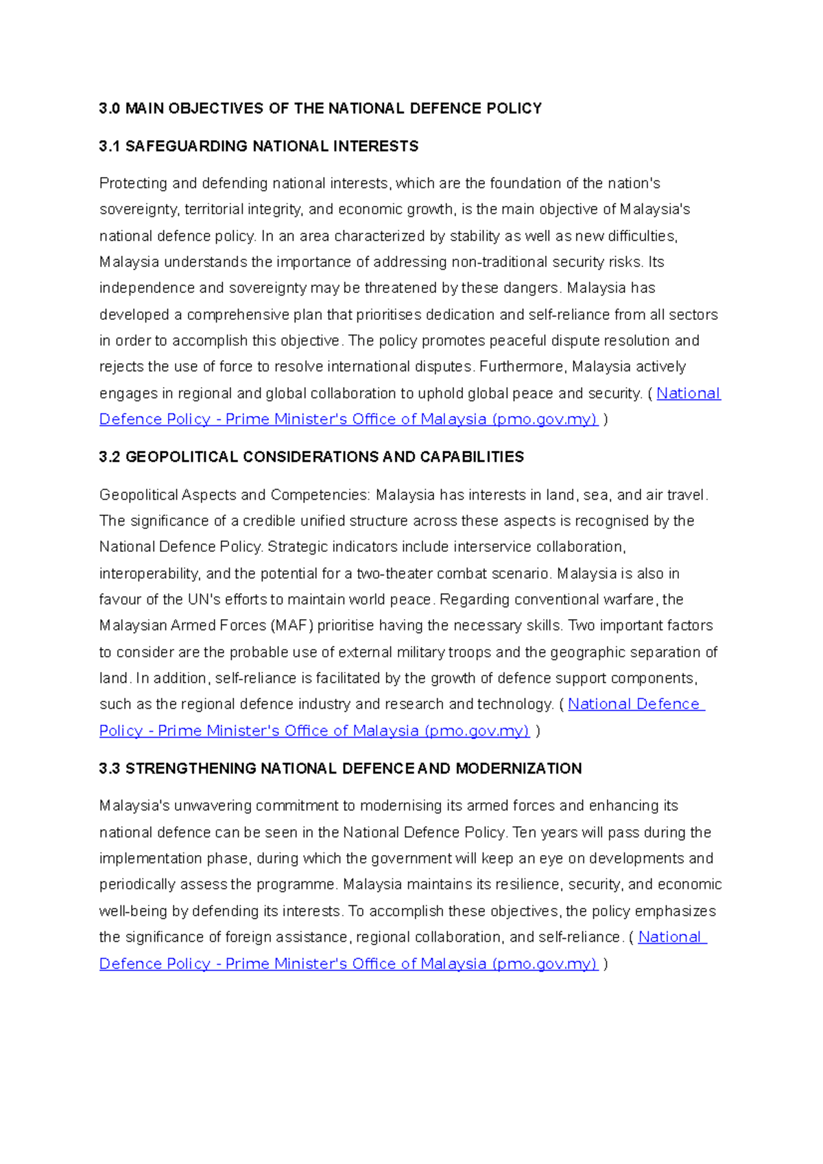 Objectives PAD104 - 3 MAIN OBJECTIVES OF THE NATIONAL DEFENCE POLICY 3 ...