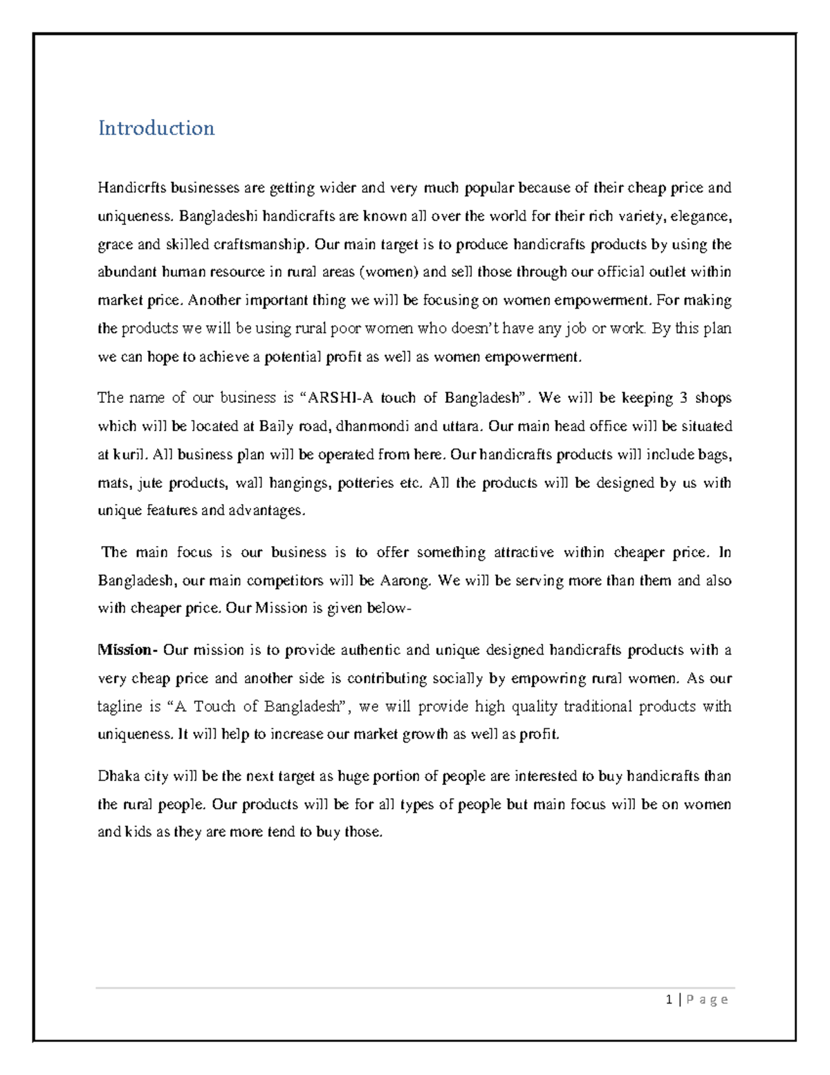 New Business plan - Introduction Handicrfts businesses are getting ...