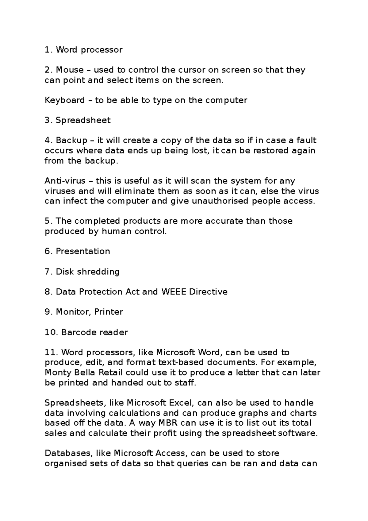 Model Answers - Paper - Word processor Mouse – used to control the ...