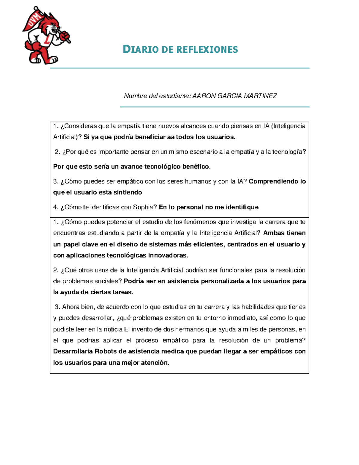 Diario de reflexiones - DIARIO DE REFLEXIONES Nombre del estudiante: AARON GARCIA MARTINEZ - Studocu