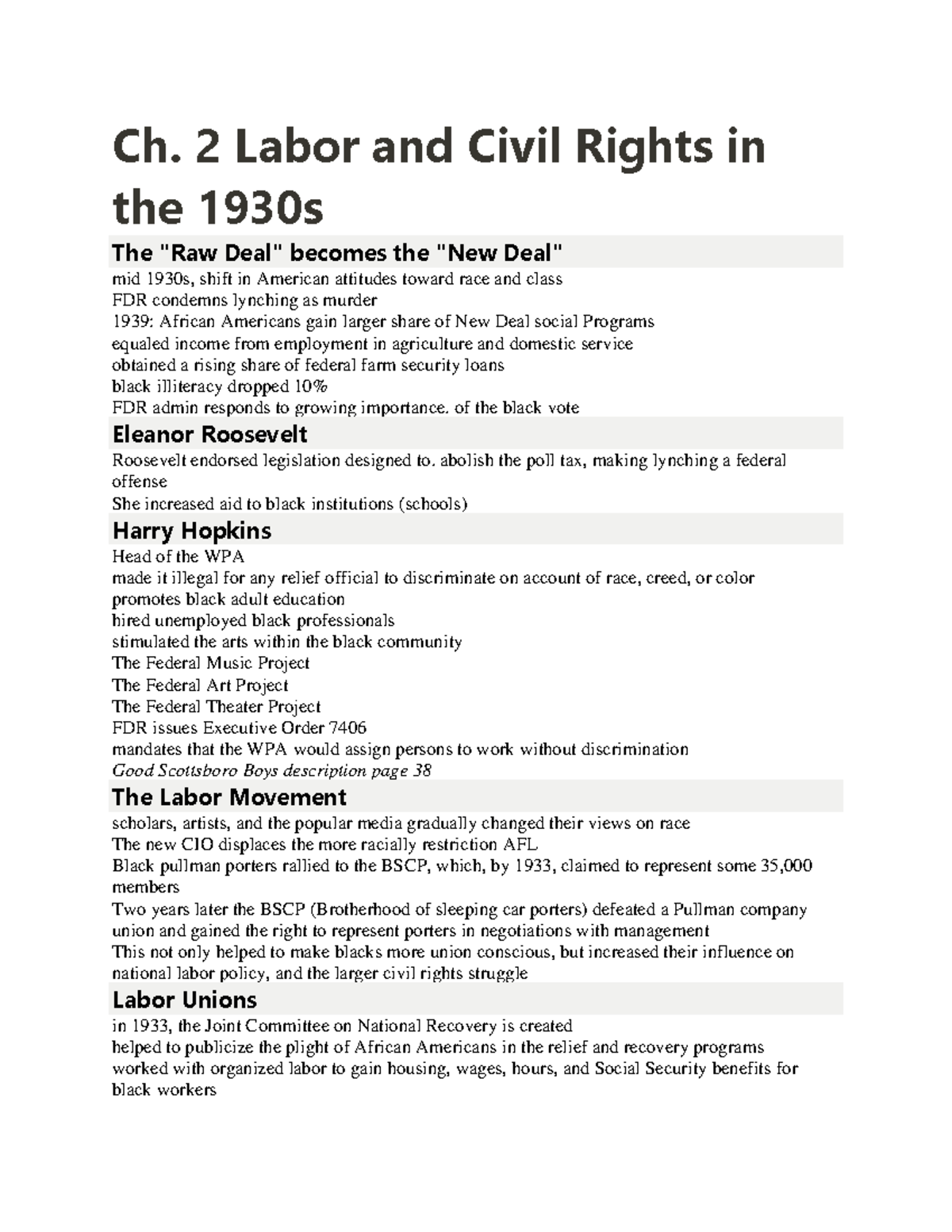 African American History Lecture Notes - Ch. 2 Labor and Civil Rights ...