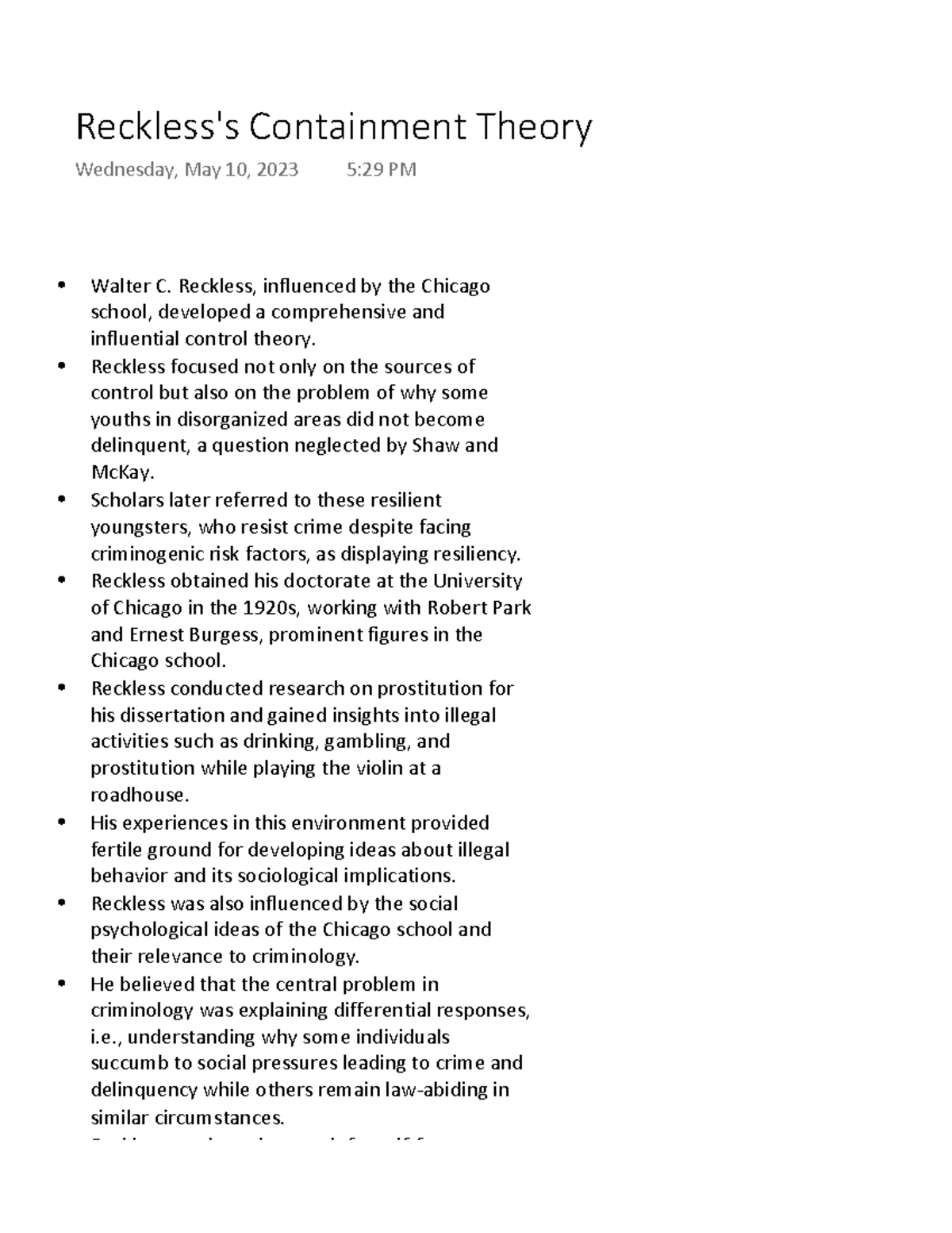 Reckless's Containment Theory - Walter C. Reckless, influenced by the ...