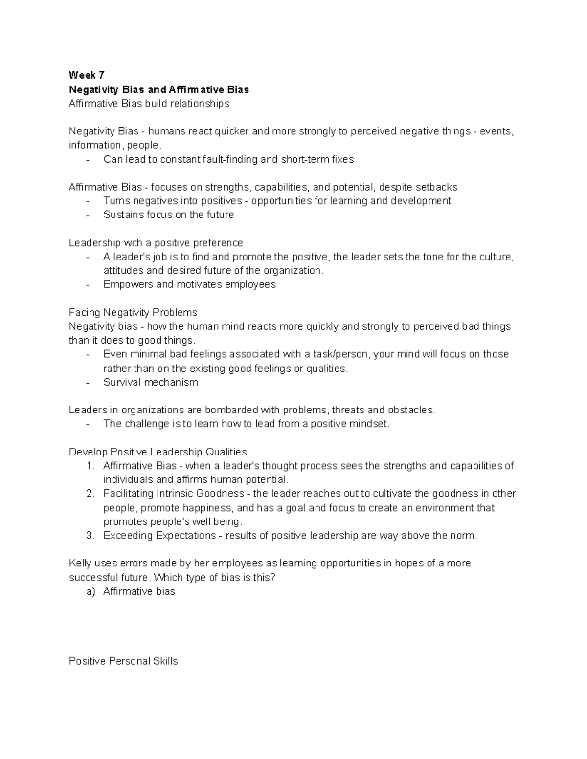 3S03 Week 7 Notes - Week 7 Negativity Bias and Affirmative Bias ...