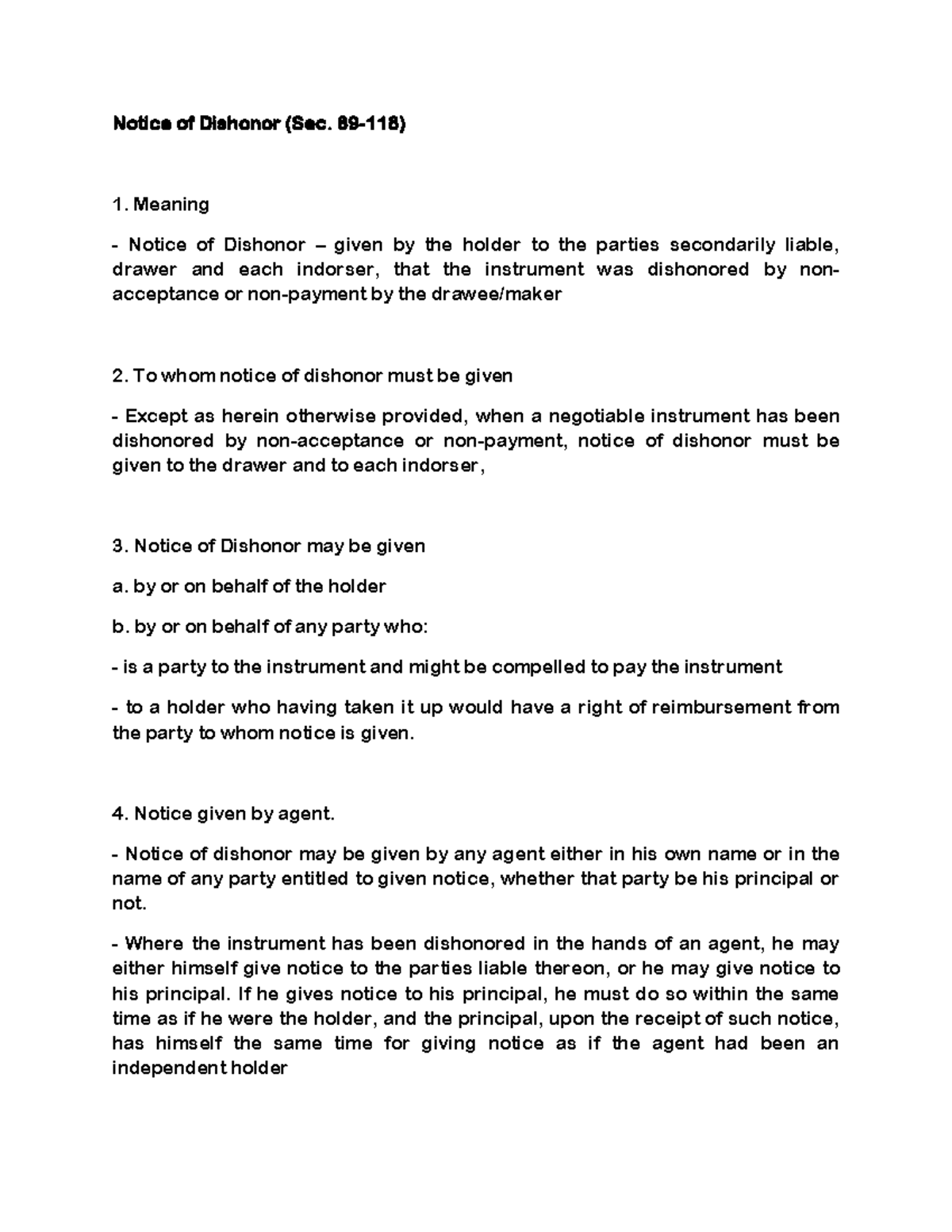 Notice of Dishonor - 89 - 118 ) Meaning Notice of Dishonor – given by ...
