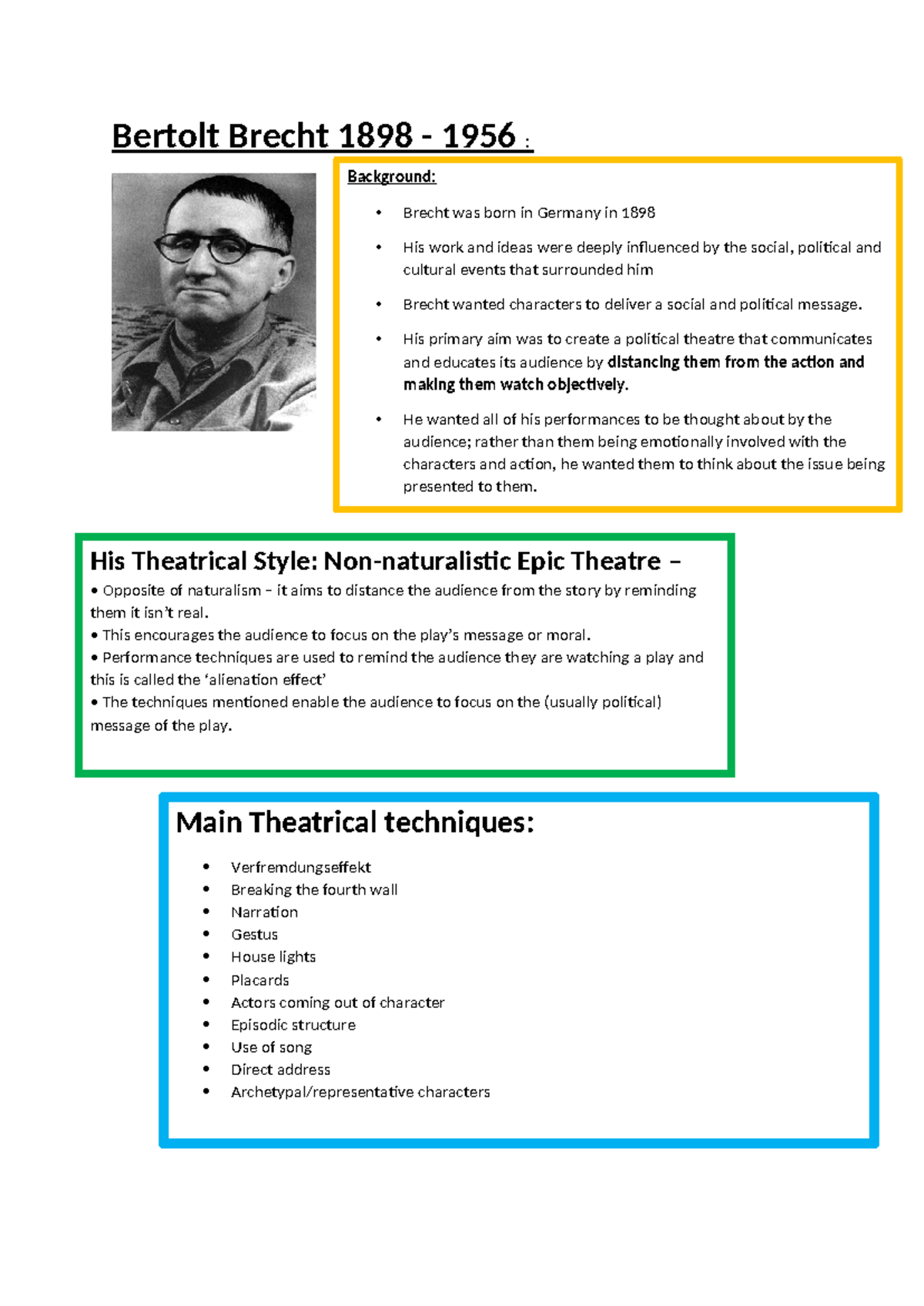 Lesson 1 and 2 worksheet - Bertolt Brecht 1898 - 1956 : His Theatrical ...