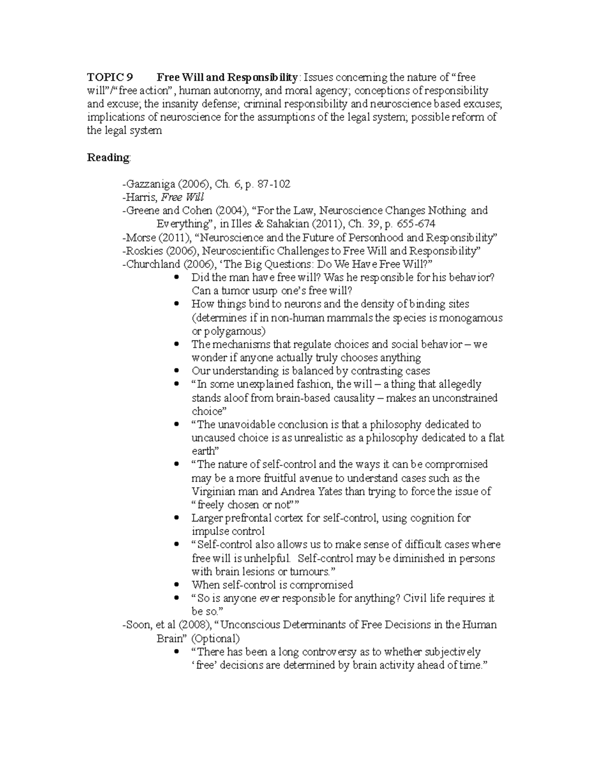 Topic 9 Free Will and Responsibility - TOPIC 9 Free Will and ...