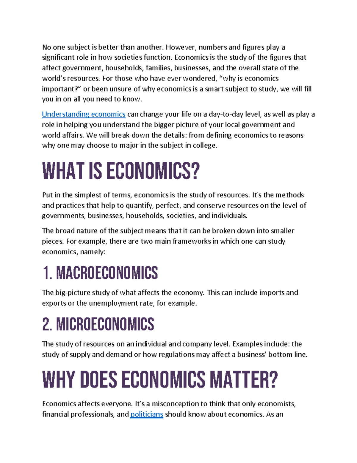 What is economics - Notes - No one subject is better than another ...