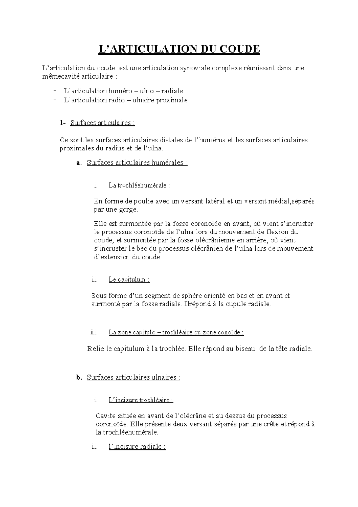 L'articulation du Coude - L’ARTICULATION DU COUDE L’articulation du ...