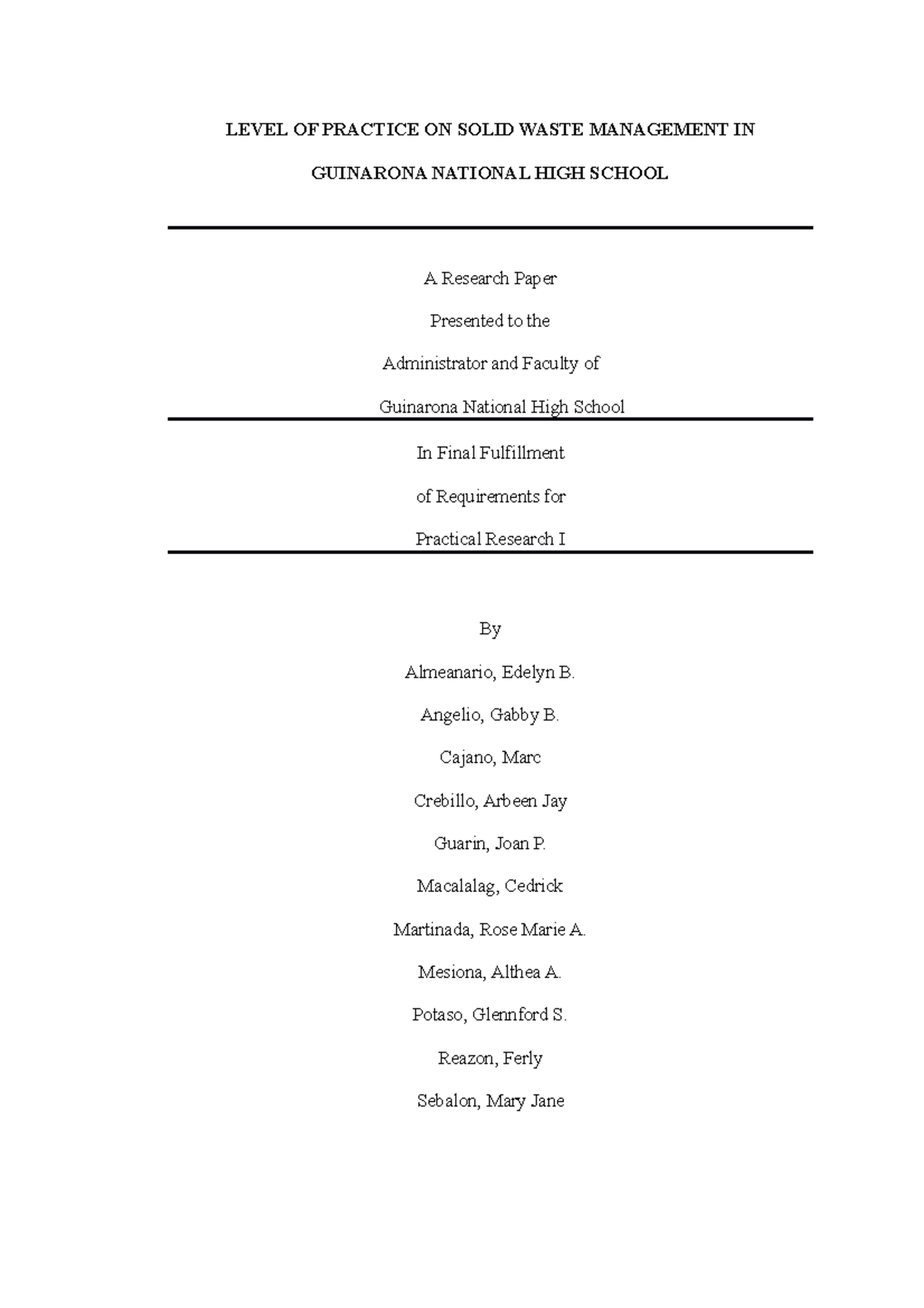 Chapter 1-5 - Copy (2) Athena - LEVEL OF PRACTICE ON SOLID WASTE ...