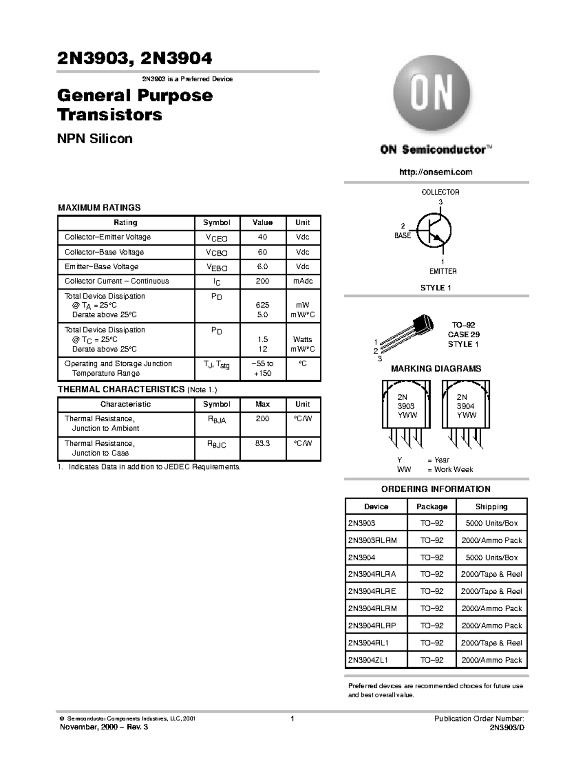 2N3903 - Dbbdjfn - Semiconductor Components Industries, LLC, 2001 ...