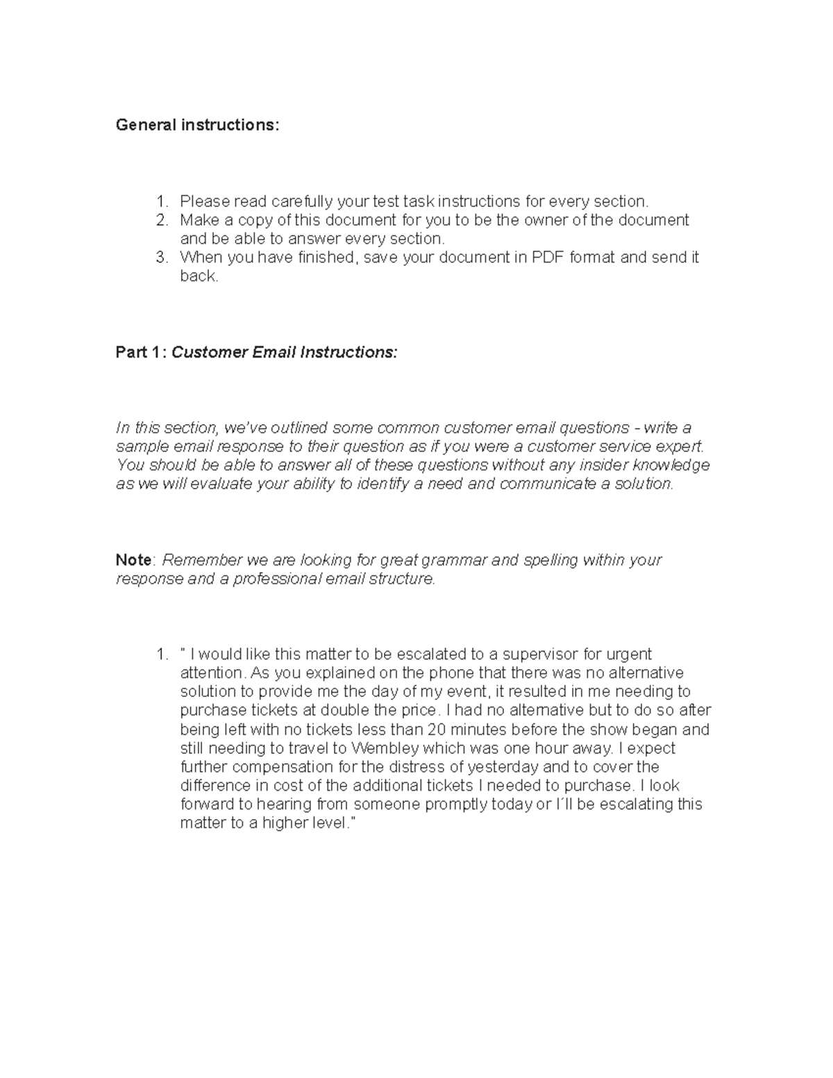 Final Assessment - Writing Skills - General instructions: Please read ...