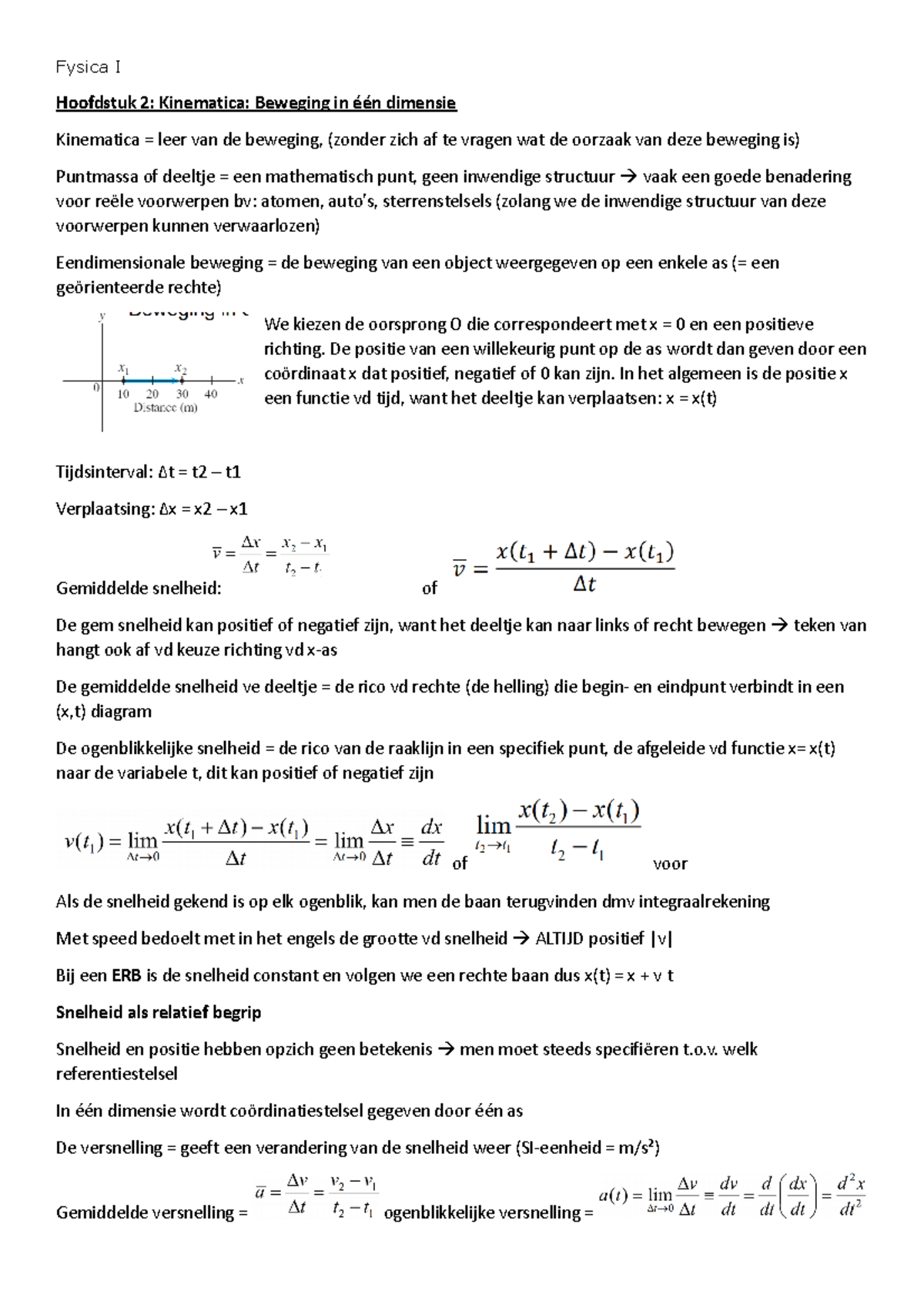 Fysica I SV - Fysica I Hoofdstuk 2: Kinematica: Beweging in één ...