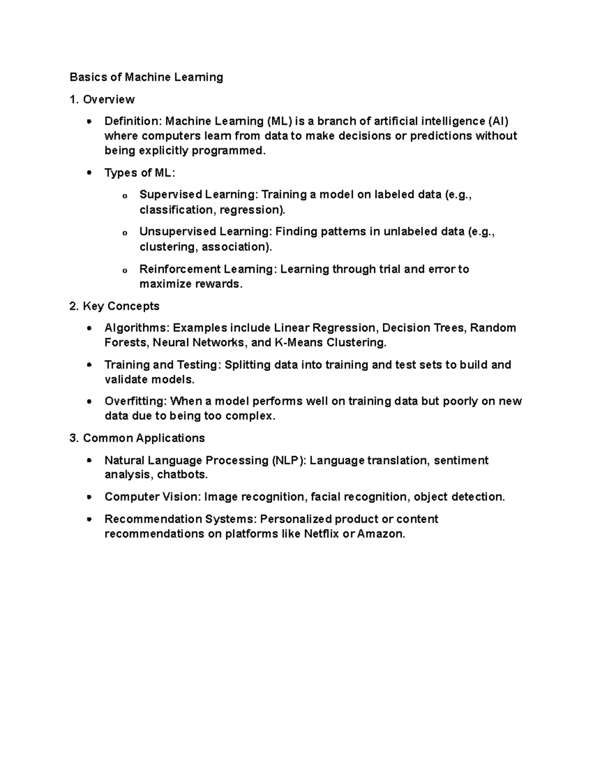 10 - helpful notes - Basics of Machine Learning 1. Overview Definition ...