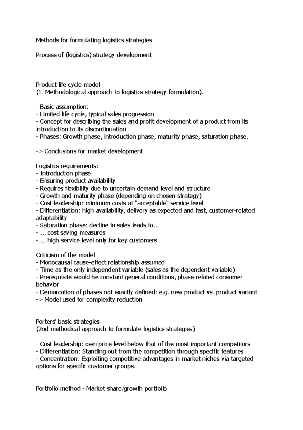 Methods for formulating logistics strategies - Methodological approach ...