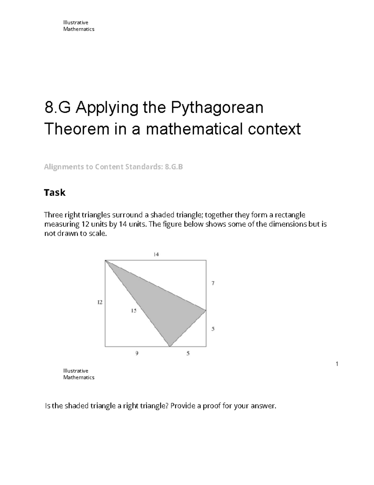 M8 G Pythagorean Theorem Key - Illustrative Mathematics 8 Applying the ...