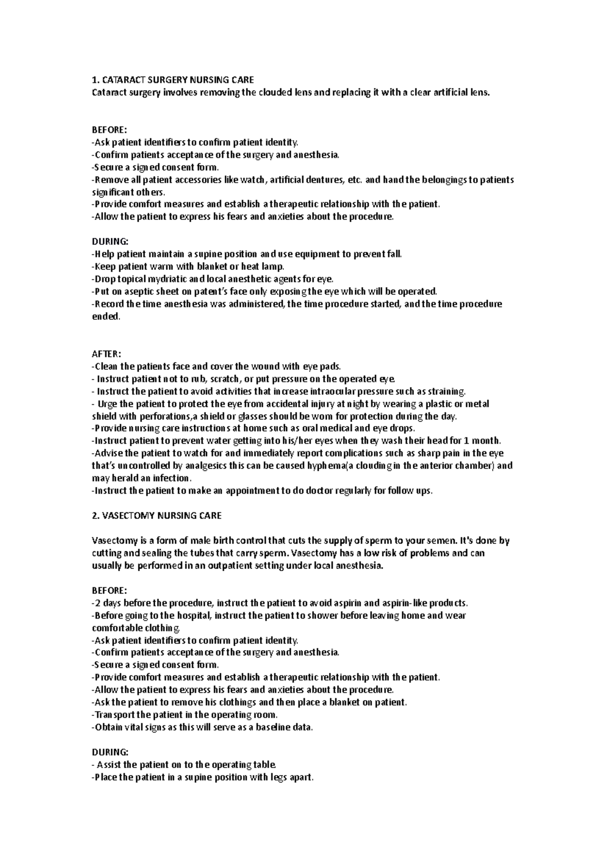 OPD Procedures - common pocedures in opd - 1. CATARACT SURGERY NURSING ...