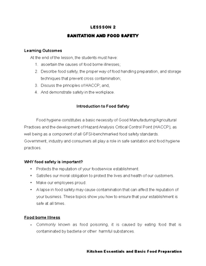 Lesson 2-Sanitation and Food Safety - LESSSON 2 SANITATION AND FOOD ...