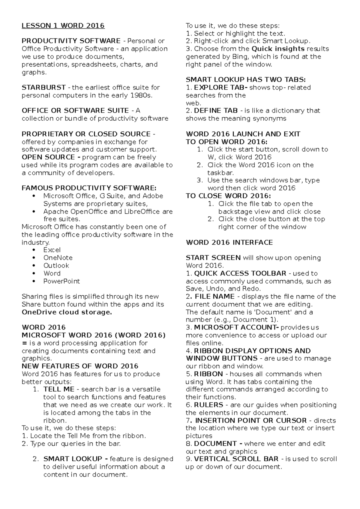 Computer Lesson 1 - LESSON 1 WORD 2016 PRODUCTIVITY SOFTWARE - Personal or Office Productivity ...