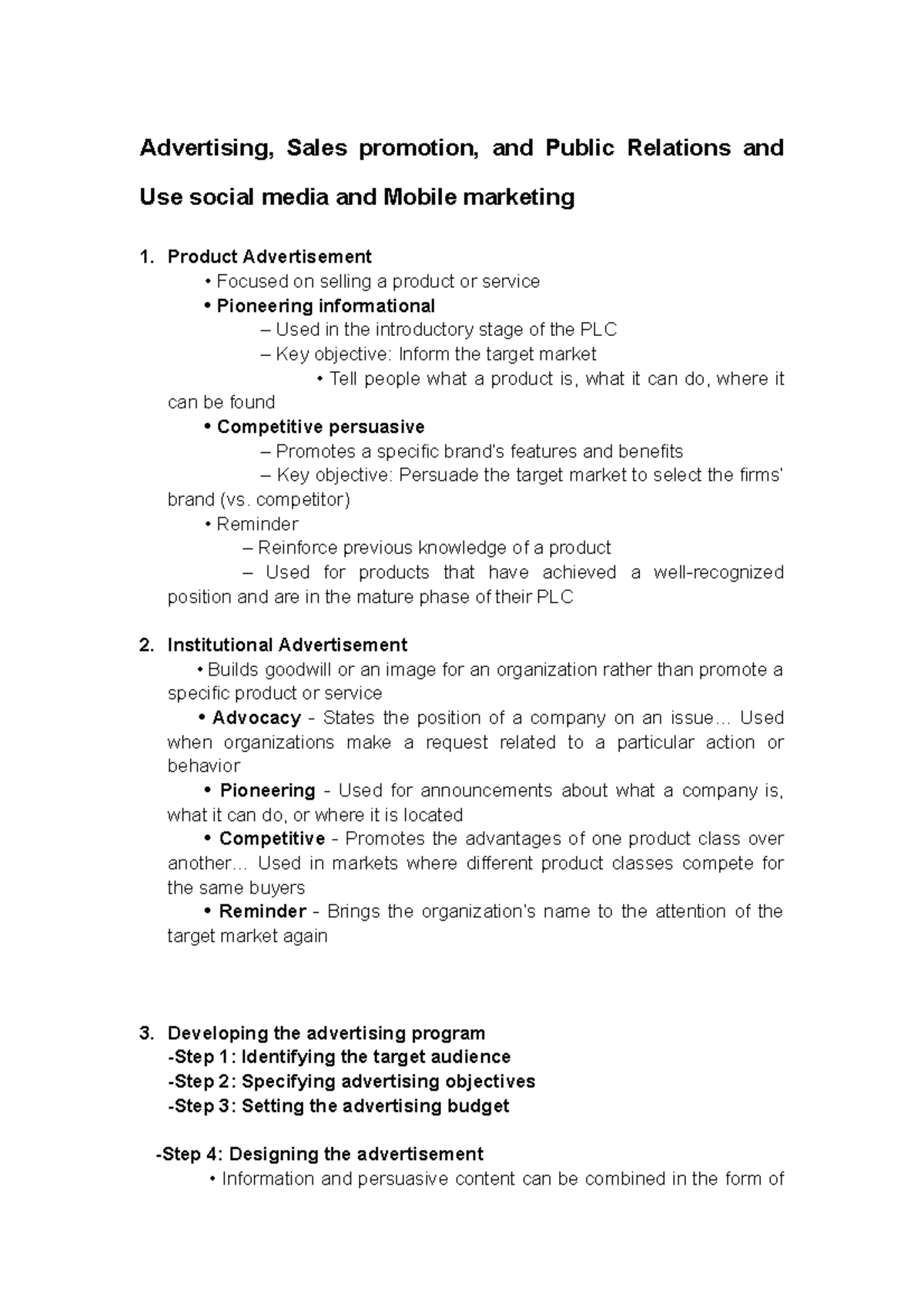 10 Advertising, Sales promotion, and Public Relations and Use social ...