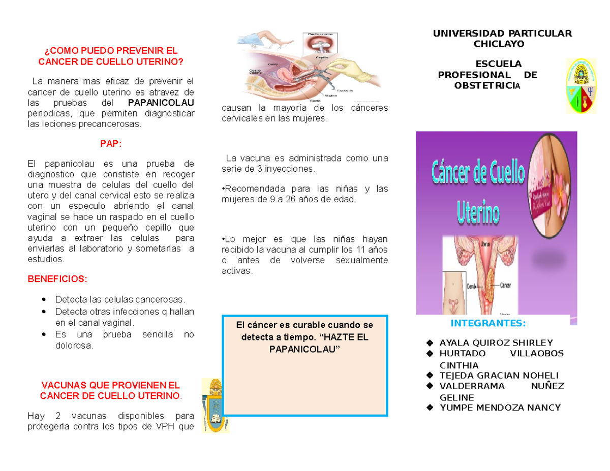 Triptico de cancer de cuello uterino - ¿COMO PUEDO PREVENIR EL CANCER DE CUELLO UTERINO? La ...