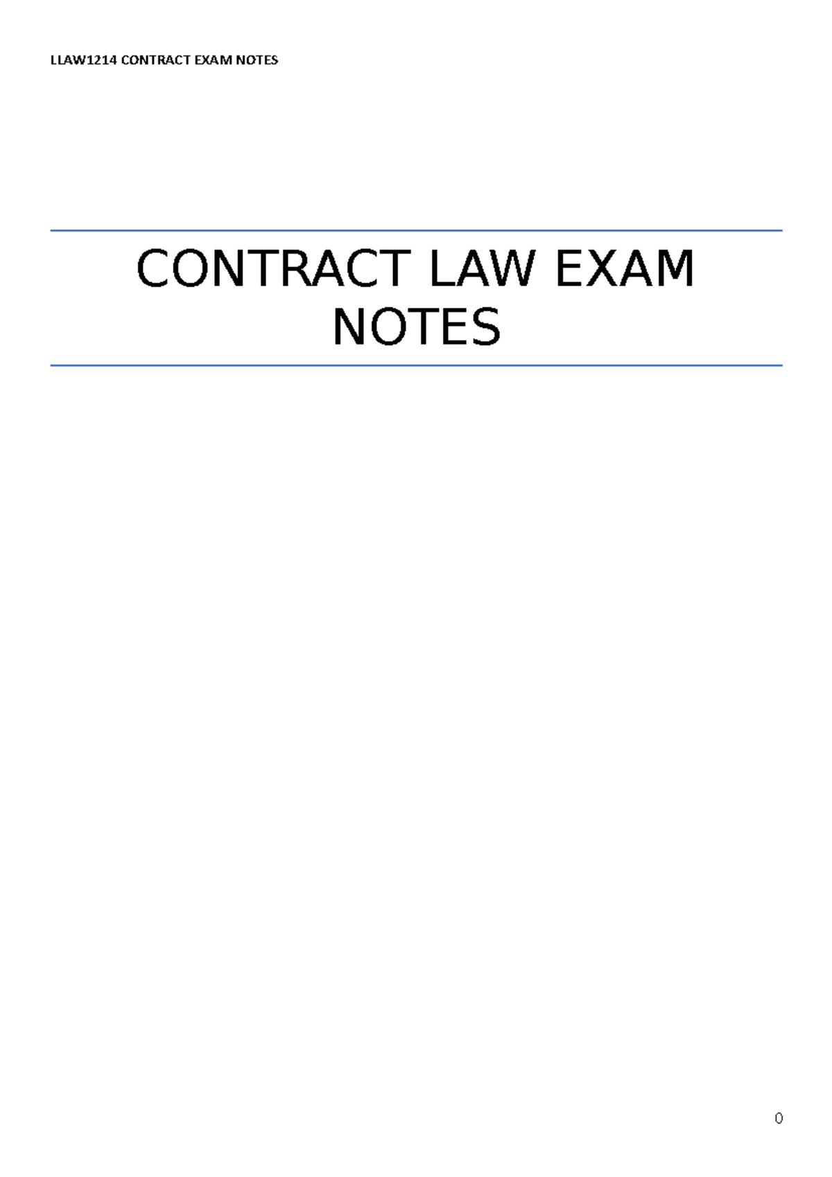 Contract LAW EXAM Notes - CONTRACT LAW EXAM NOTES LLAW1214 CONTRACT ...