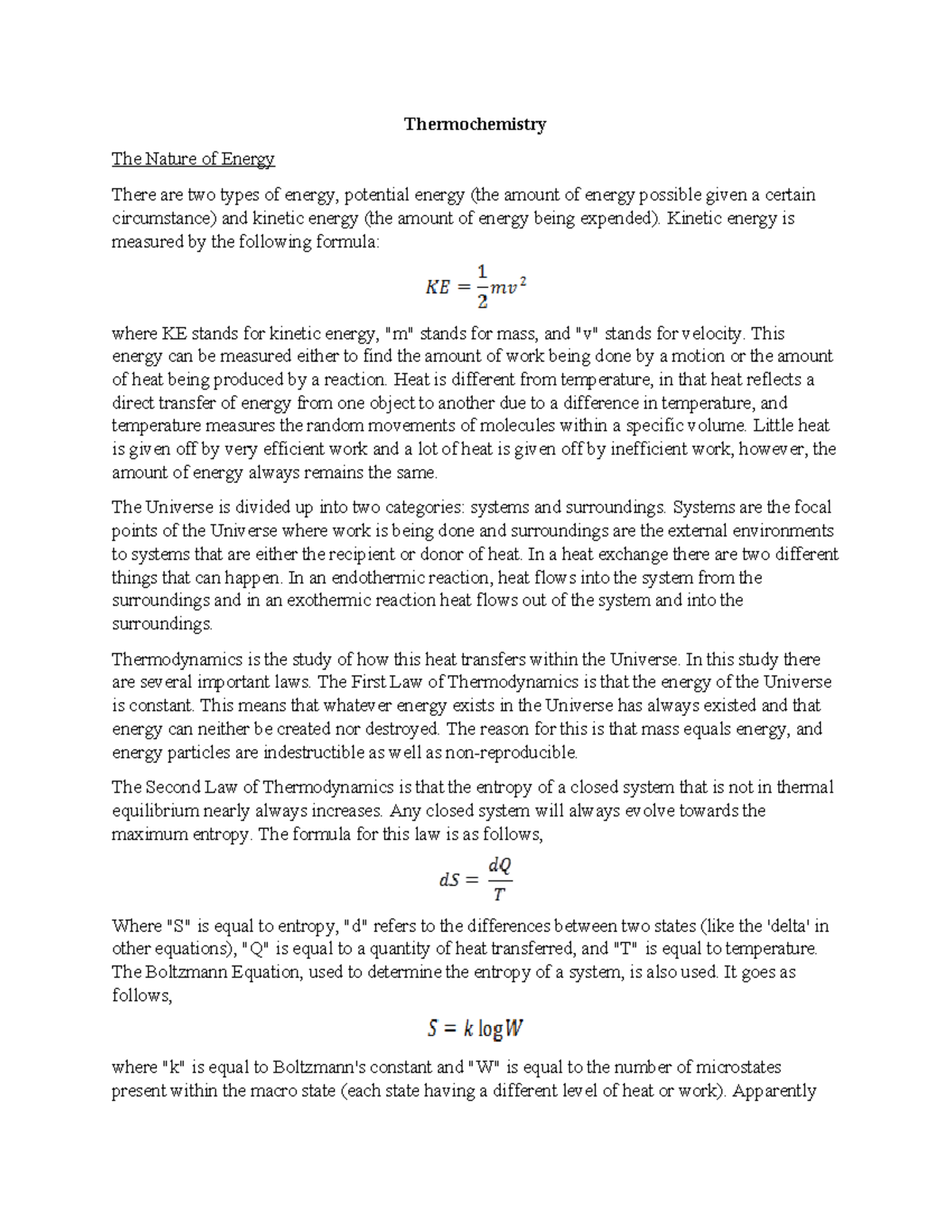 CHEM 101 Lesson 6 Thermochemistry - Thermochemistry The Nature of ...