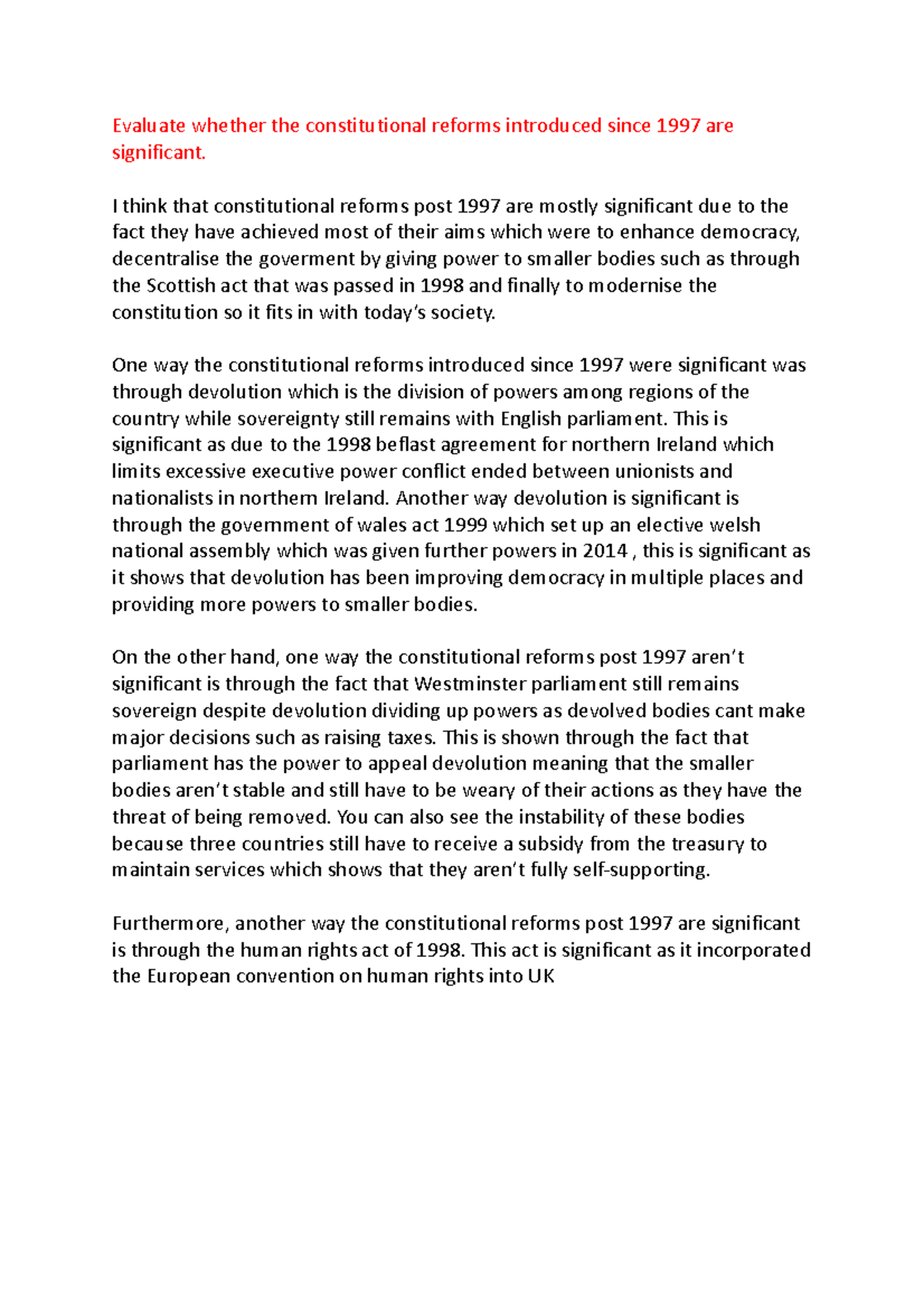 Significance of post 1997 reforms - Evaluate whether the constitutional ...