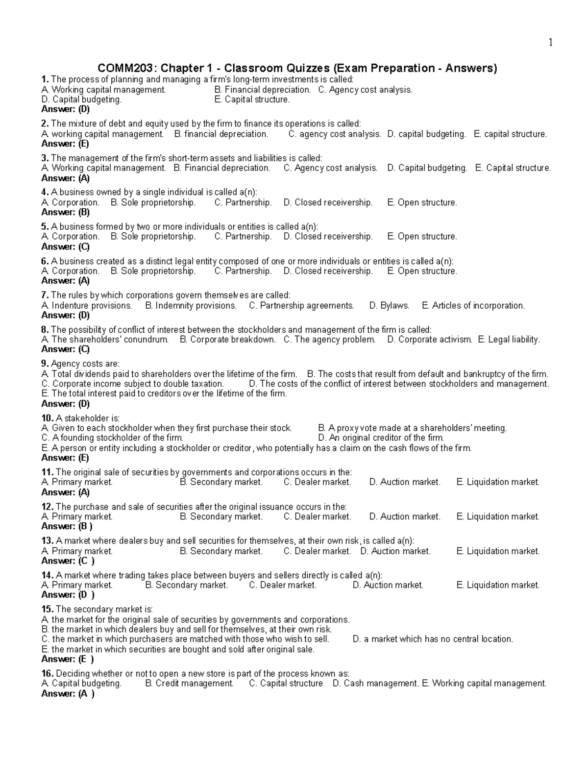COMM203 - Chapter 1 (Quizzes - Answers) - COMM203: Chapter 1 ...