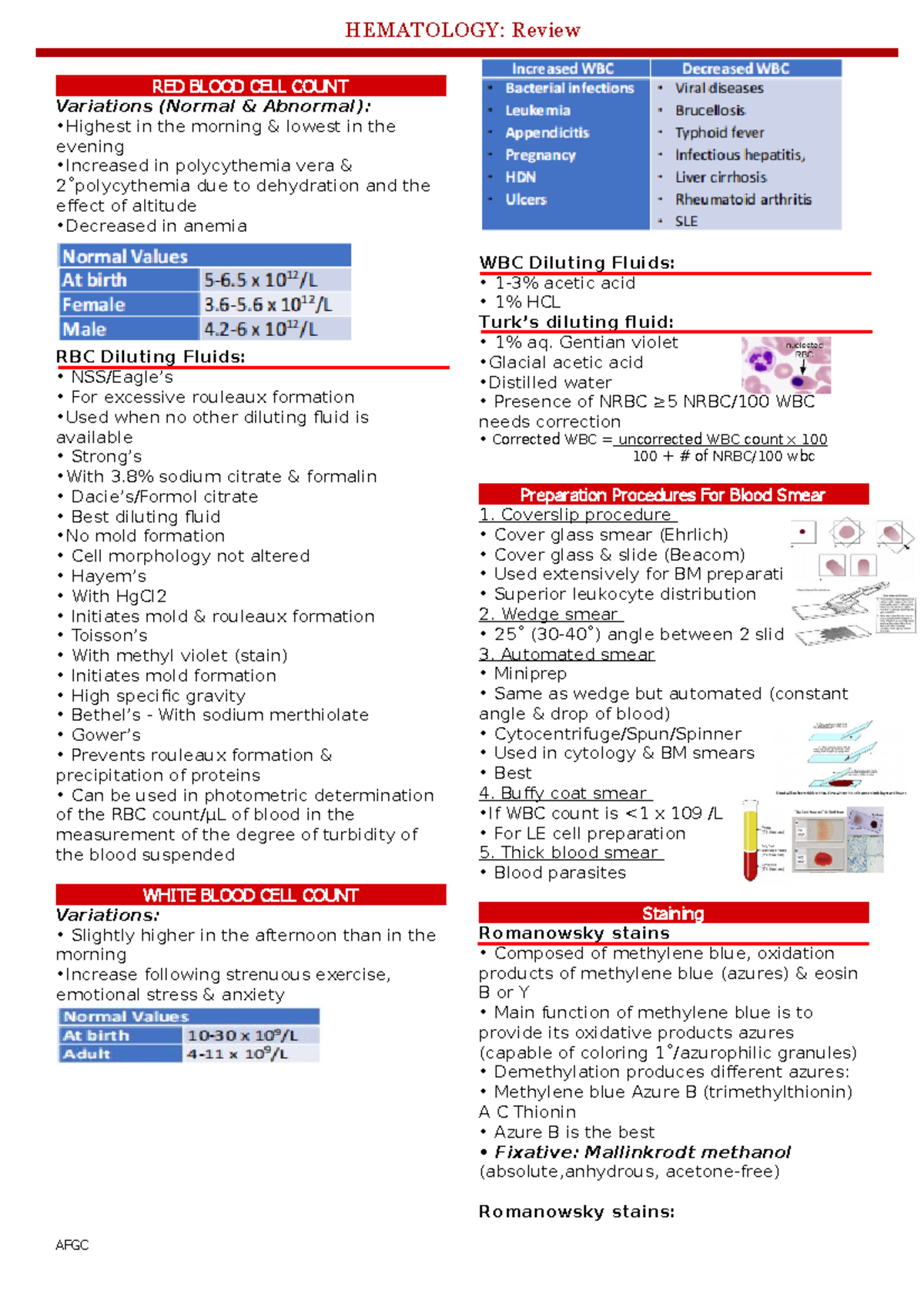 Hematology - from doc A - RED BLOOD CELL COUNT Variations (Normal ...