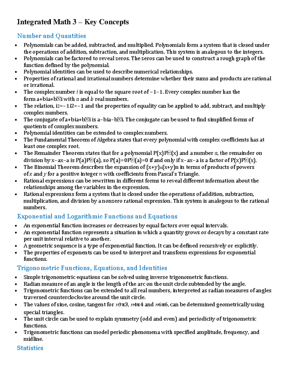 Integrated Math III - This is a list of topics about the things you ...
