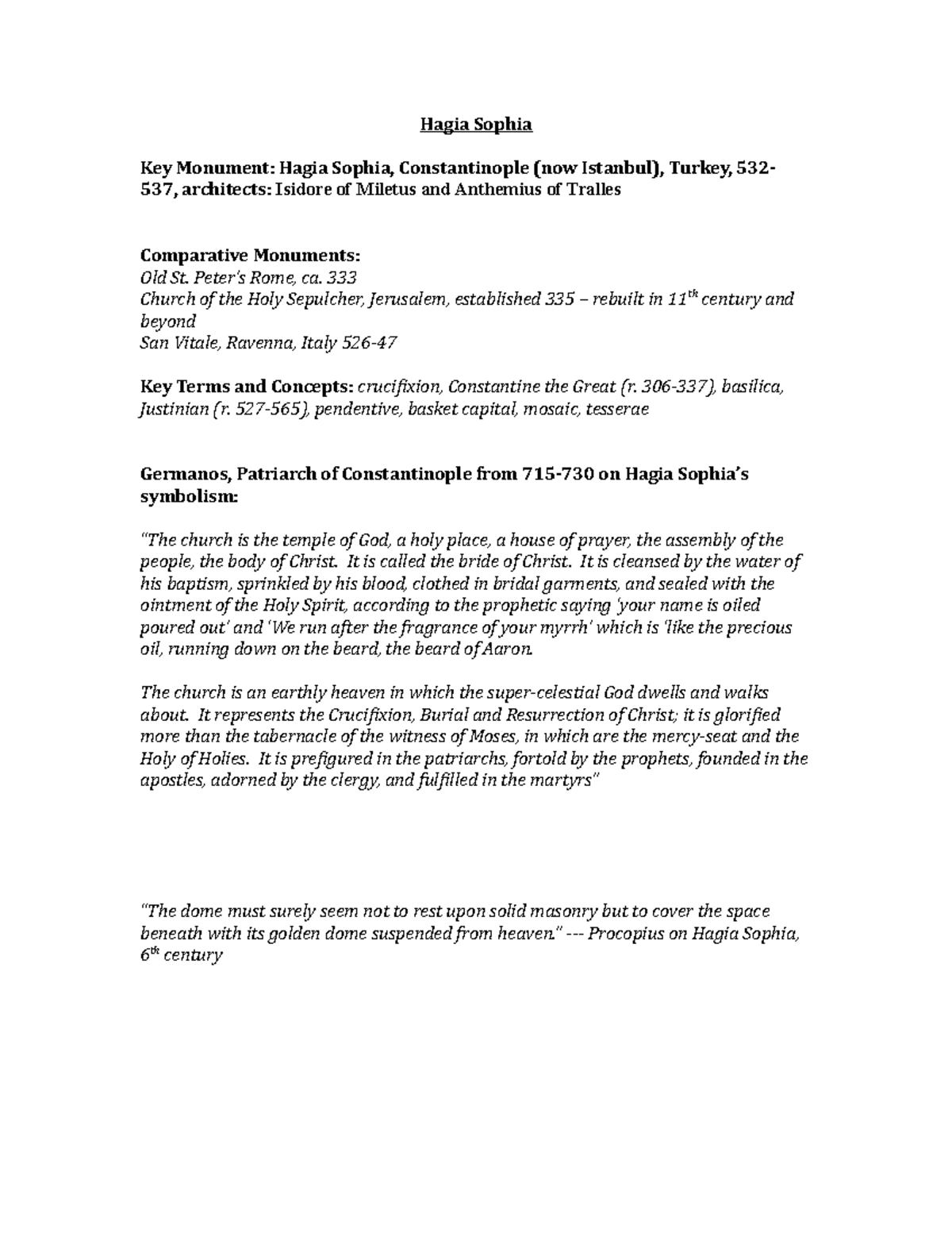 Hagia sophia terms - notes - Hagia Sophia Key Monument: Hagia Sophia ...